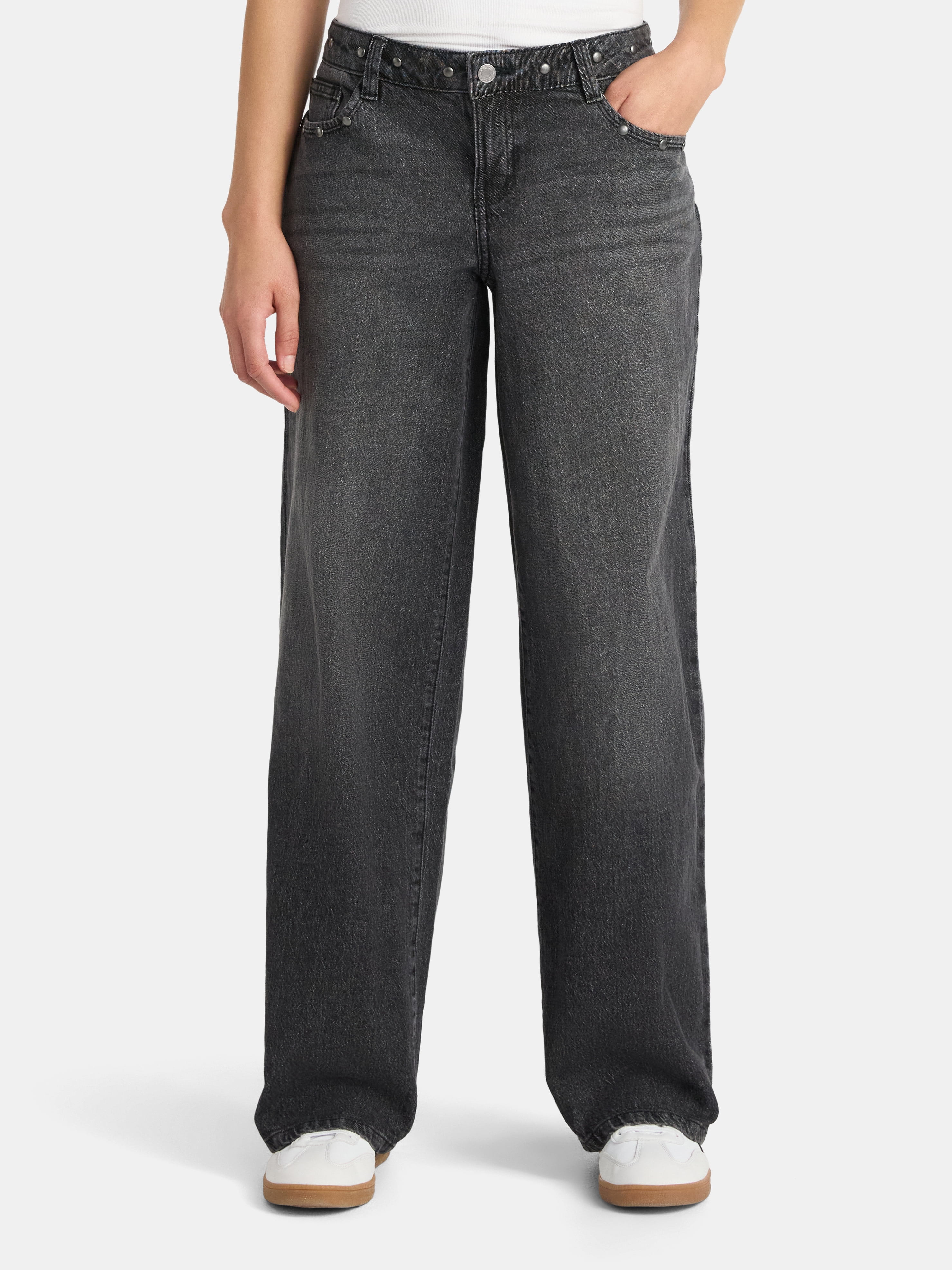 No Boundaries Low Rise Baggy Studded Jeans, 32'' Inseam, Women's ...