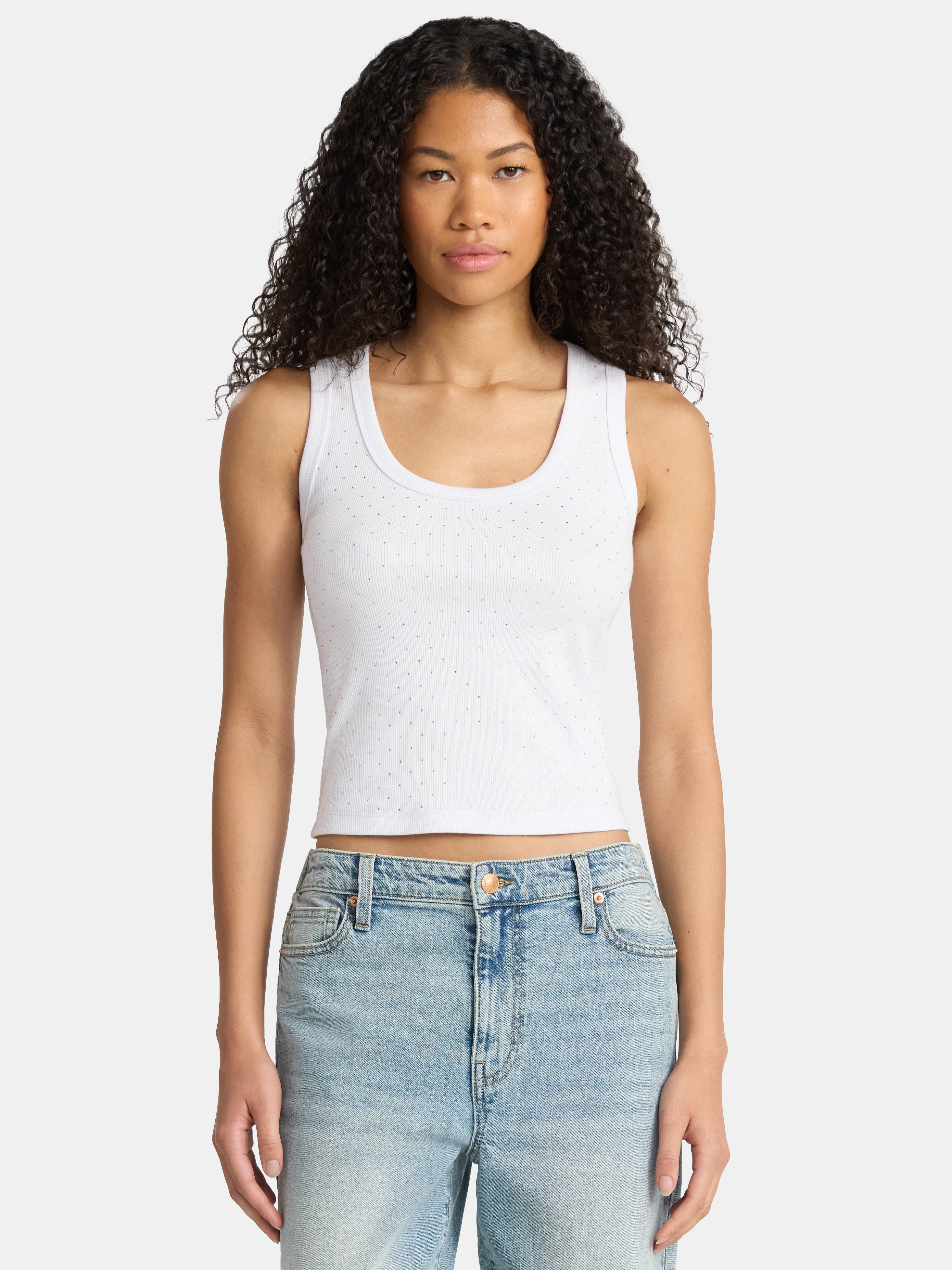 No Boundaries Studded Ribbed Tank Top, Women's - Walmart.com