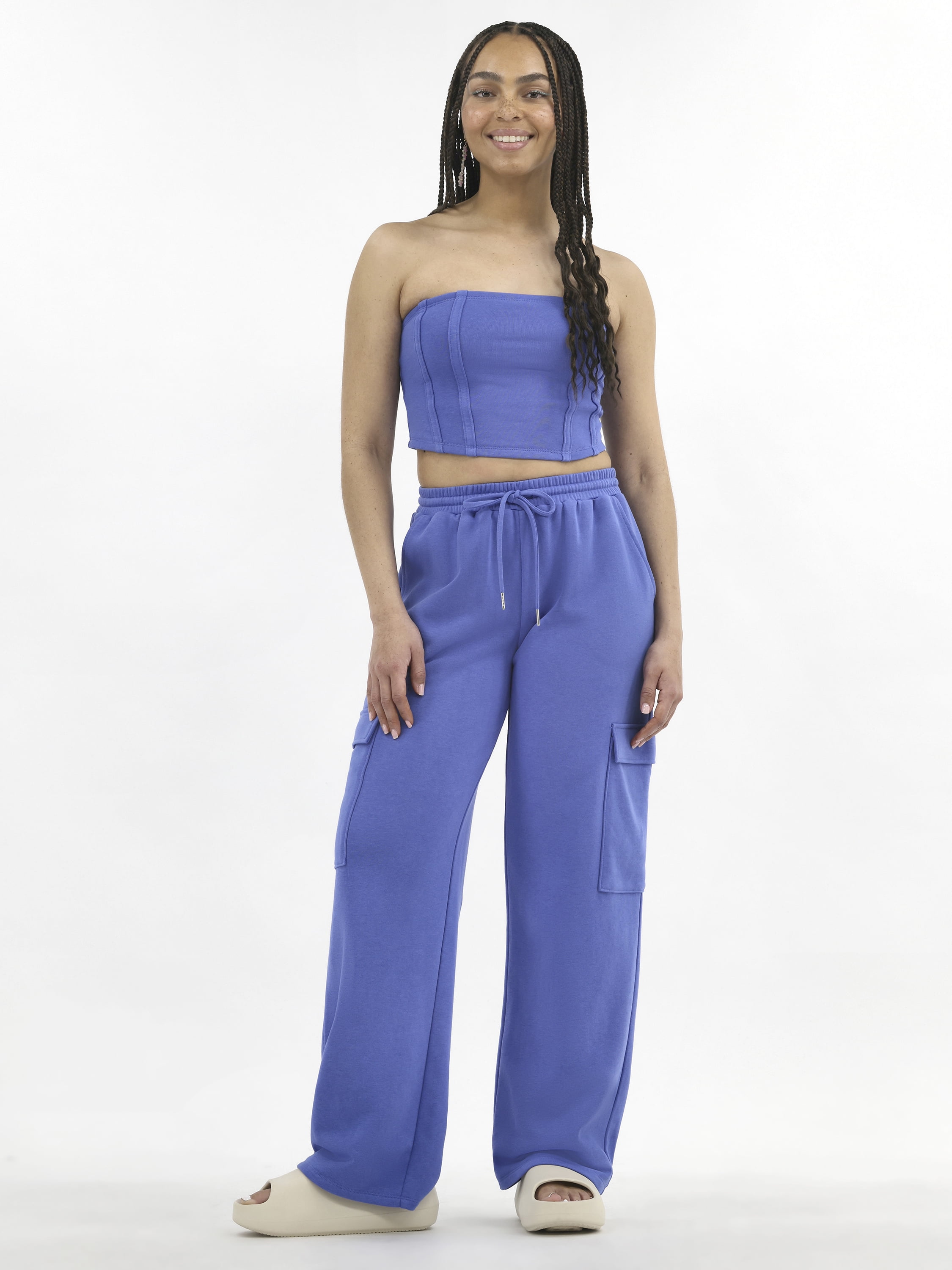 No Boundaries Tube Top and Cargo Sweatpants Set, 2-Piece, Women's ...