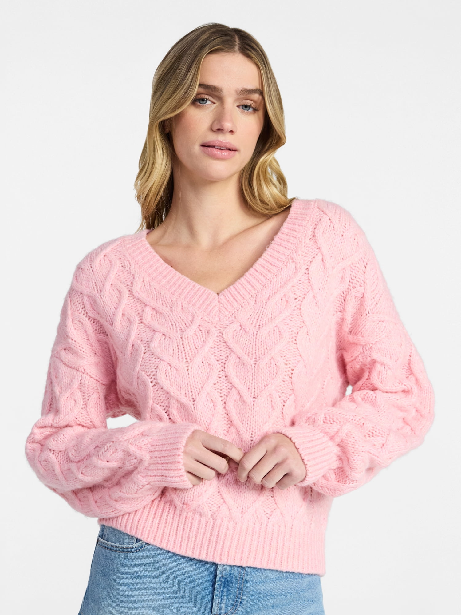 No Boundaries V-Neck Pullover Sweater, Midweight, Women's XXS-XXL ...