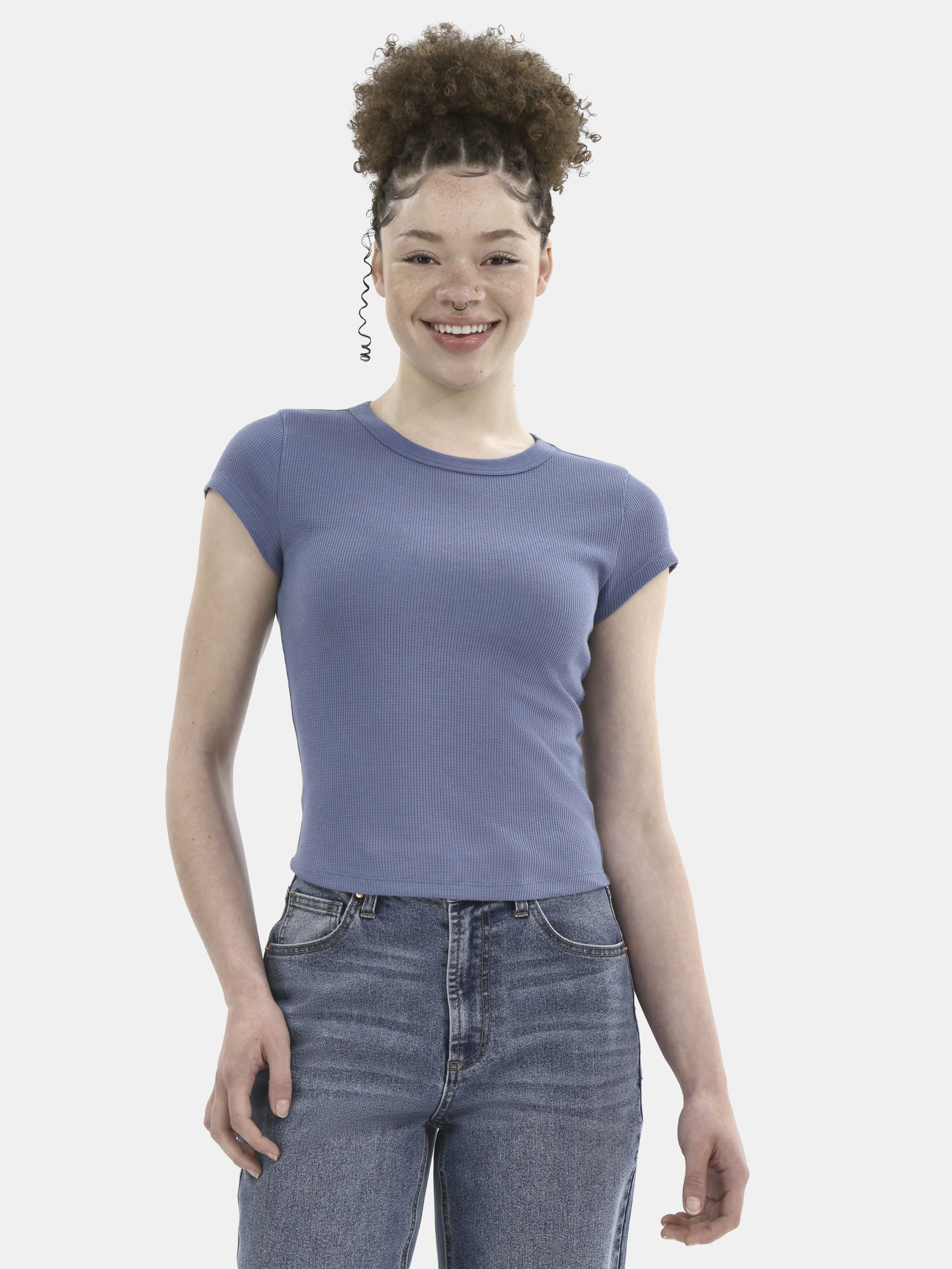 No Boundaries Waffle Tee, Women's - Walmart.com