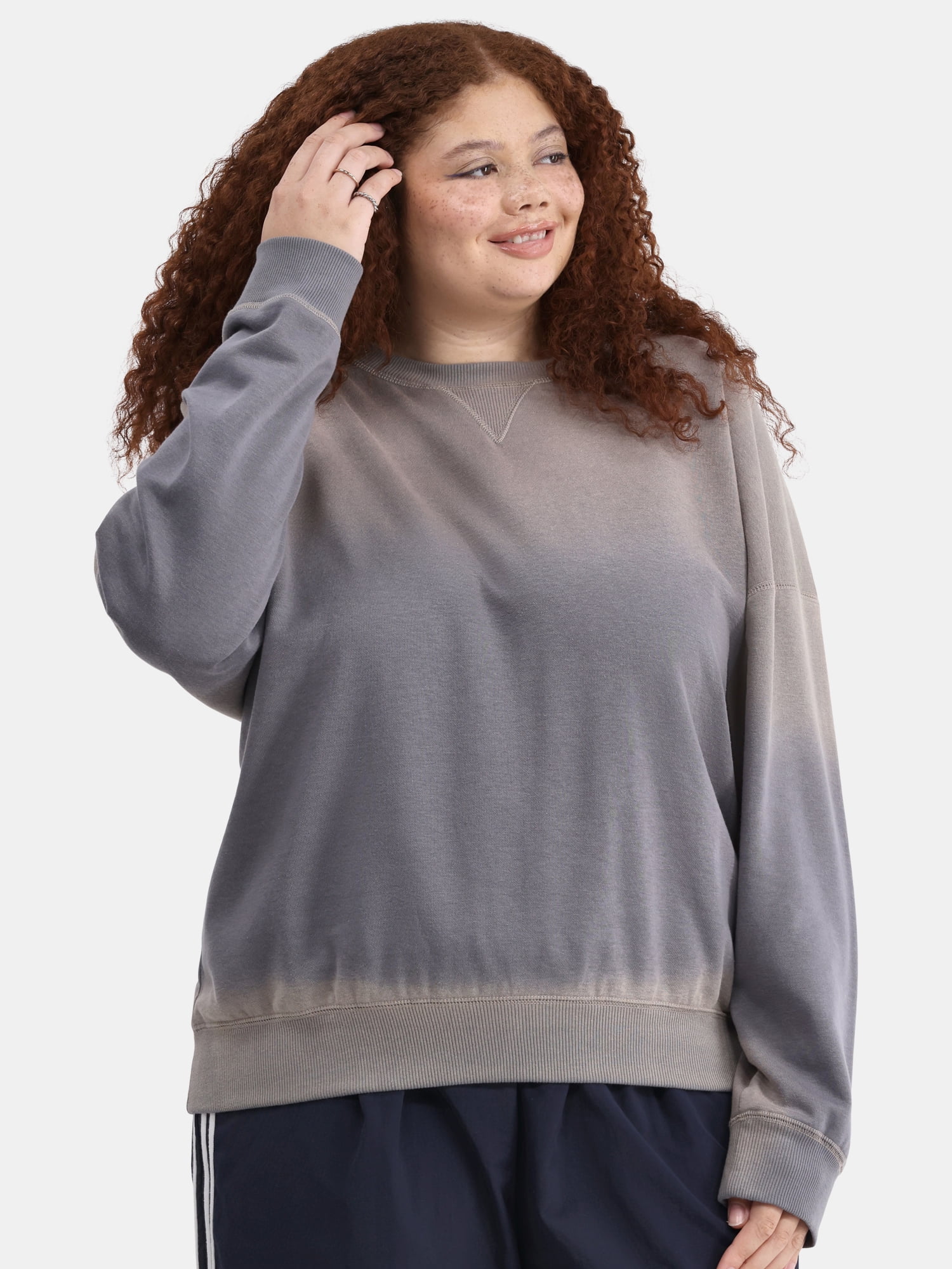No Boundaries Washed Crewneck Sweatshirt, Lightweight, Women’s Plus ...