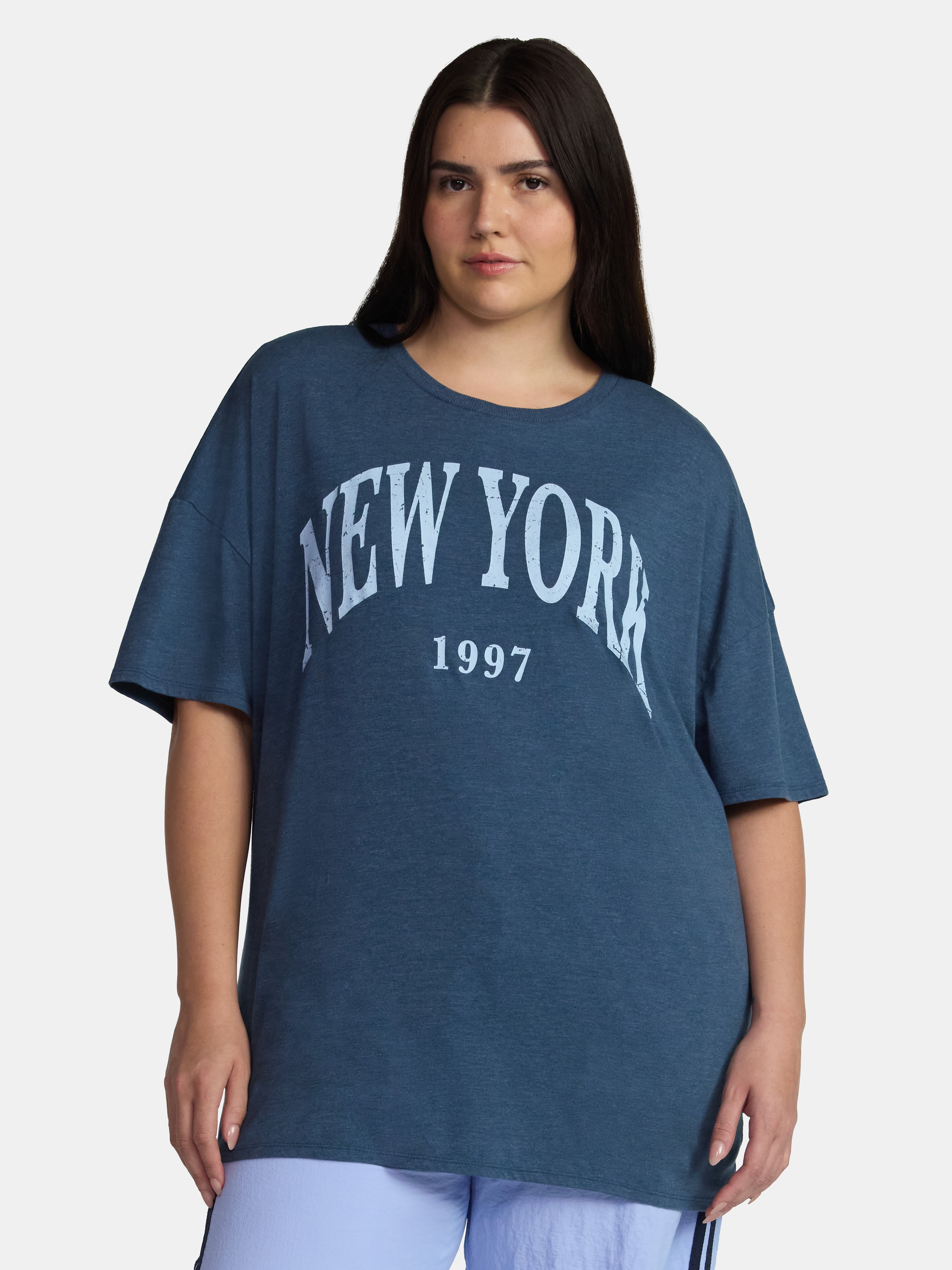 No Boundaries Washed Graphic Boyfriend Tee, Women's and Women's Plus ...
