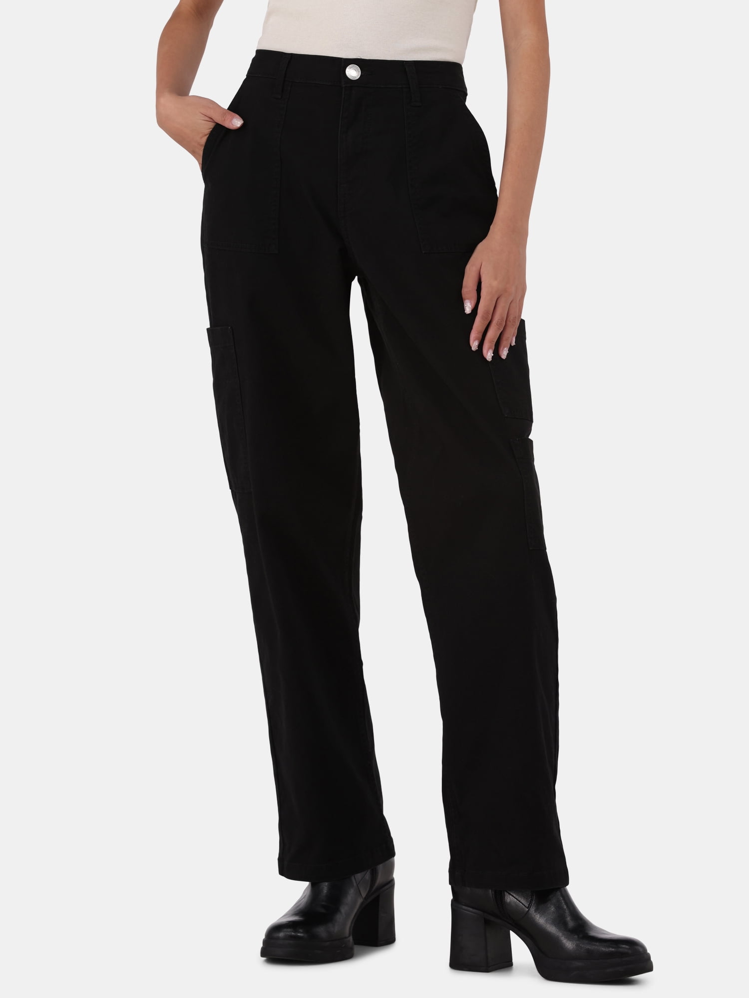 No Boundaries Women's Wide-Leg Cargo Pants, Cotton Stretch, Casual ...