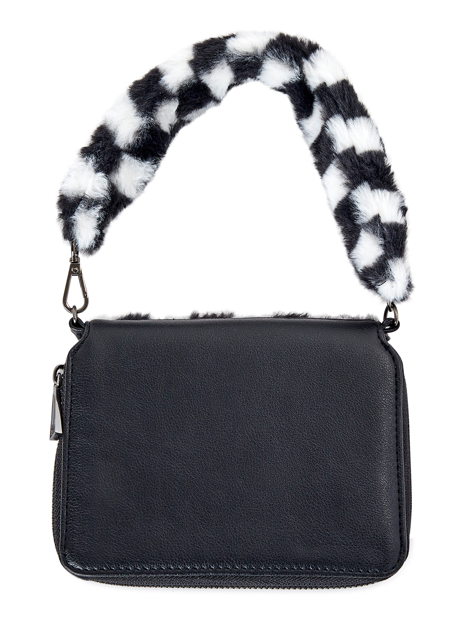 No Boundaries Women's Anika Fur Wallet Black White Checker Print ...
