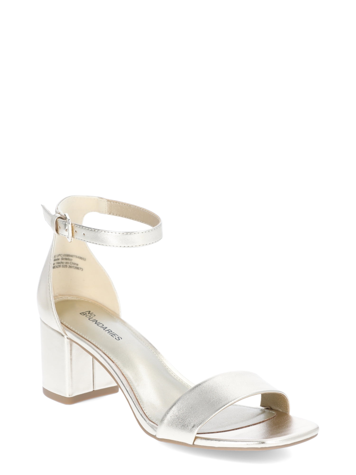 No Boundaries Women's Block Heel Sandals, Adjustable Ankle Strap, Wide ...