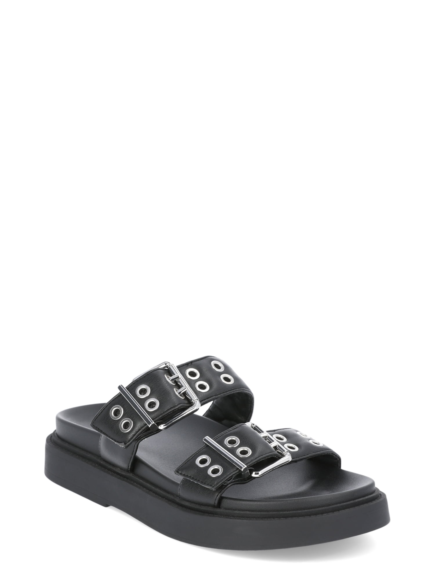 No Boundaries Women's Buckle Slide Sandals - Walmart.com