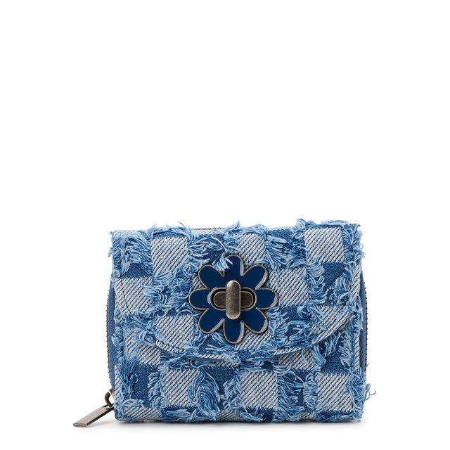 No Boundaries Women's Checkered Denim Twist-Lock Wallet - Walmart.com