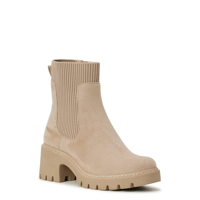 No Boundaries Women's Chelsea Boots with Knit Panel - Walmart.com