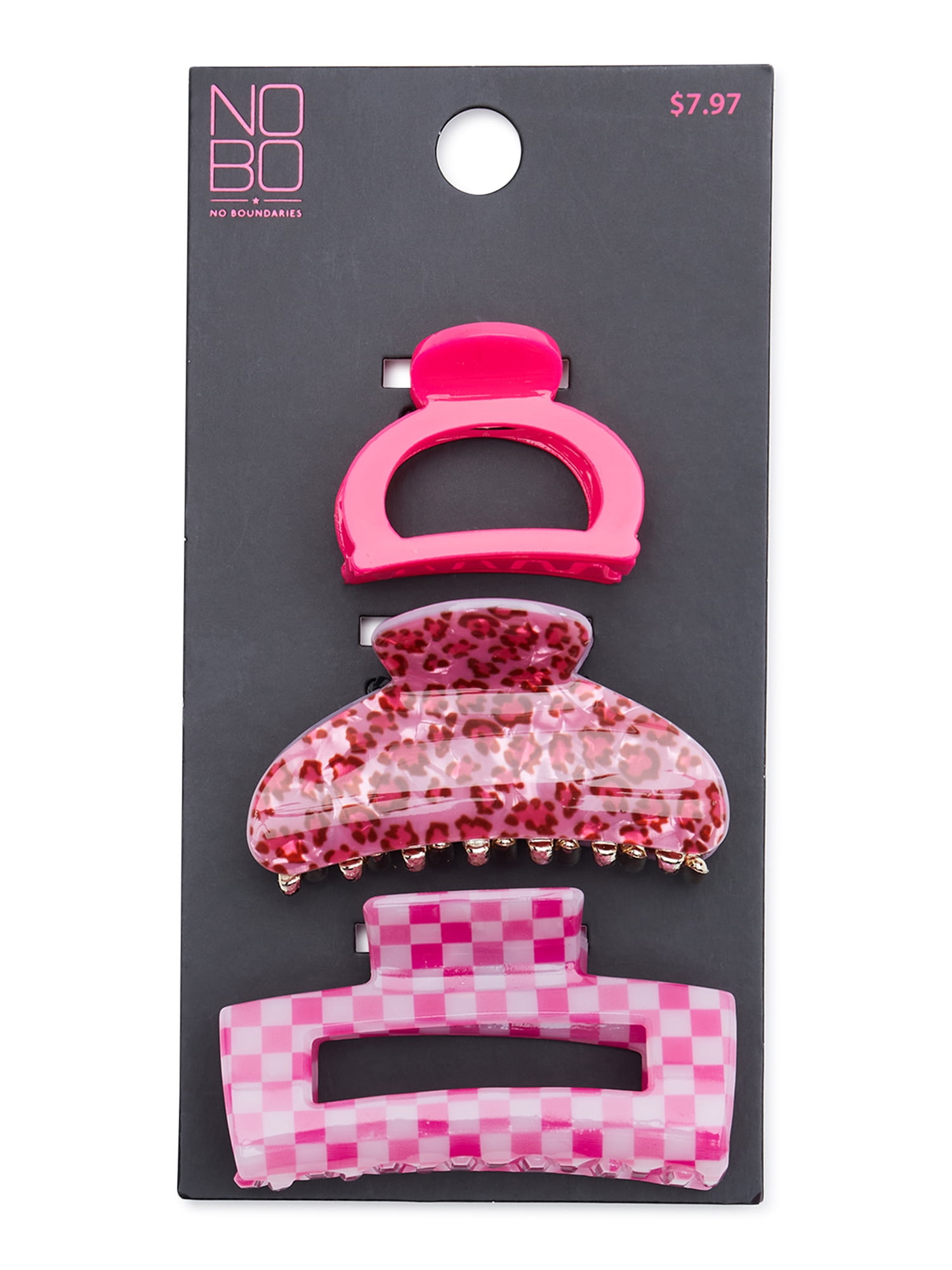 No Boundaries Adult Clip-on Claw Hair Clips, Pink, 3 ct - Walmart.com