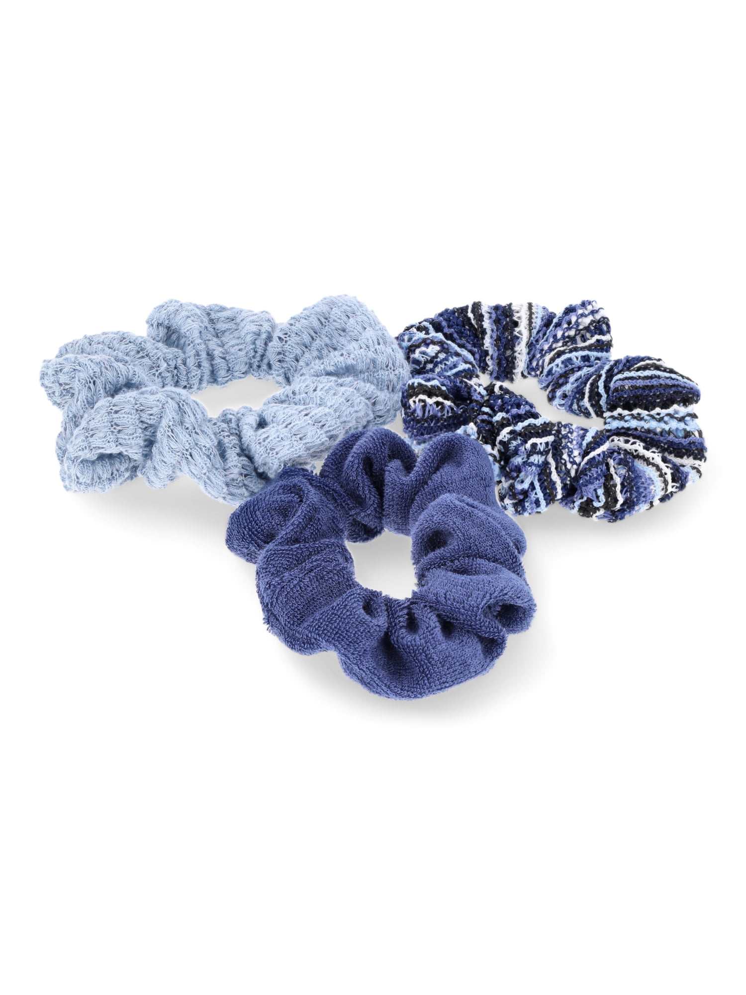 No Boundaries Women’s Crochet Hair Tie Scrunchie Set, 3-Piece, Blue ...
