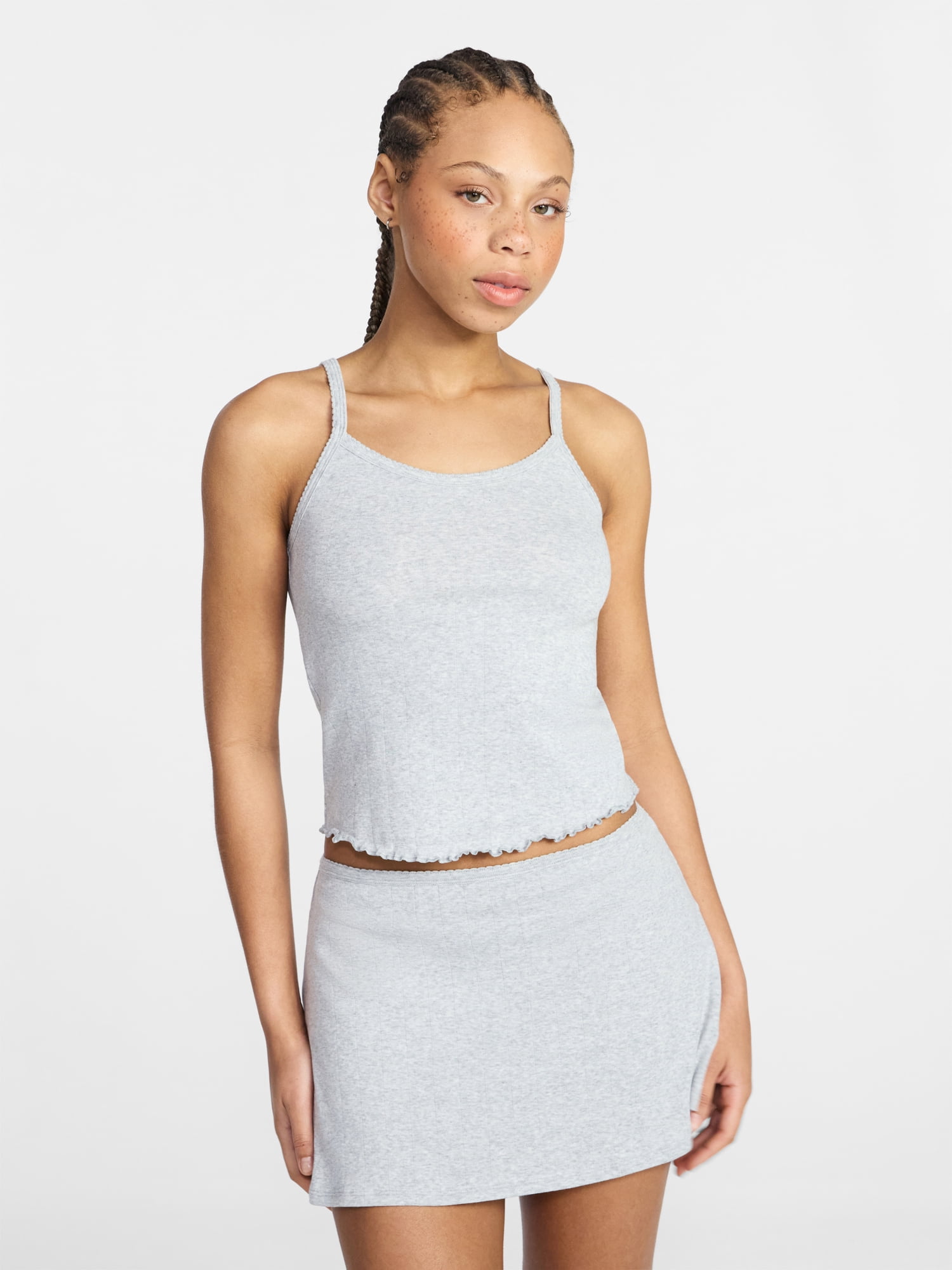 No Boundaries Cotton Stretch Drop Needle Strappy Tank Top, Women’s ...