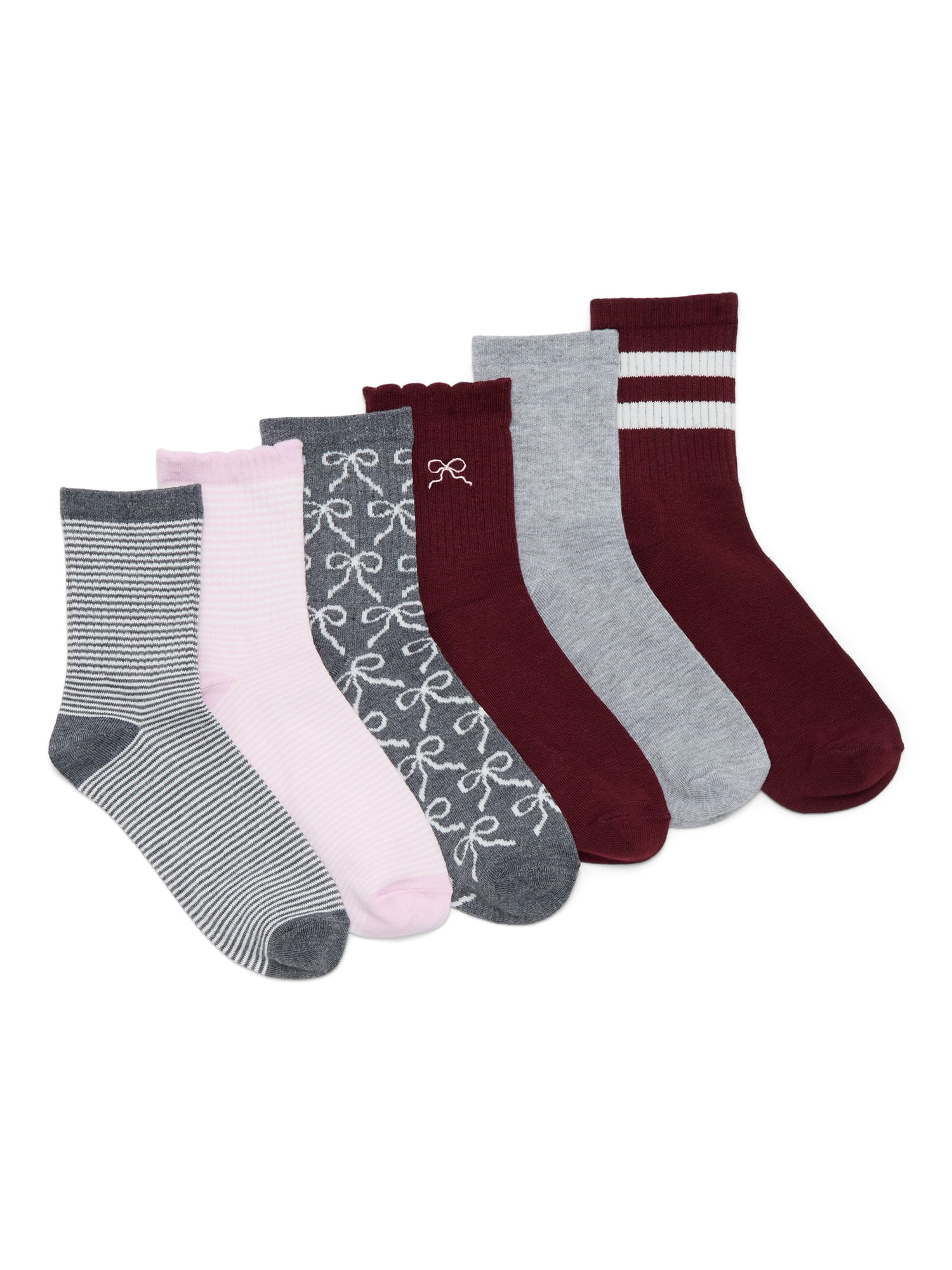 No Boundaries Women's Embroidered Scallop Edge Mid-Crew Socks, 6-Pack ...