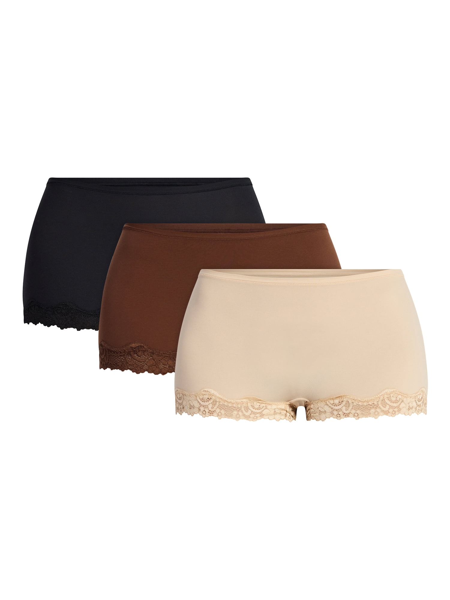 No Boundaries Fit Stretch Lace Boyshort Panties, 3-Pack, Women's XS ...