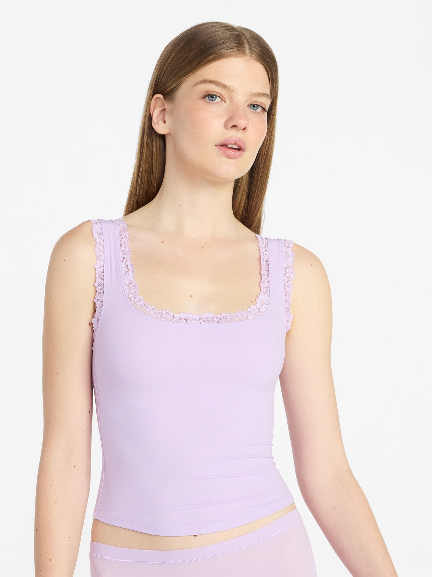 No Boundaries Fit Stretch Lace Trim Tank Top, Women's XS-XXXL - Walmart.com