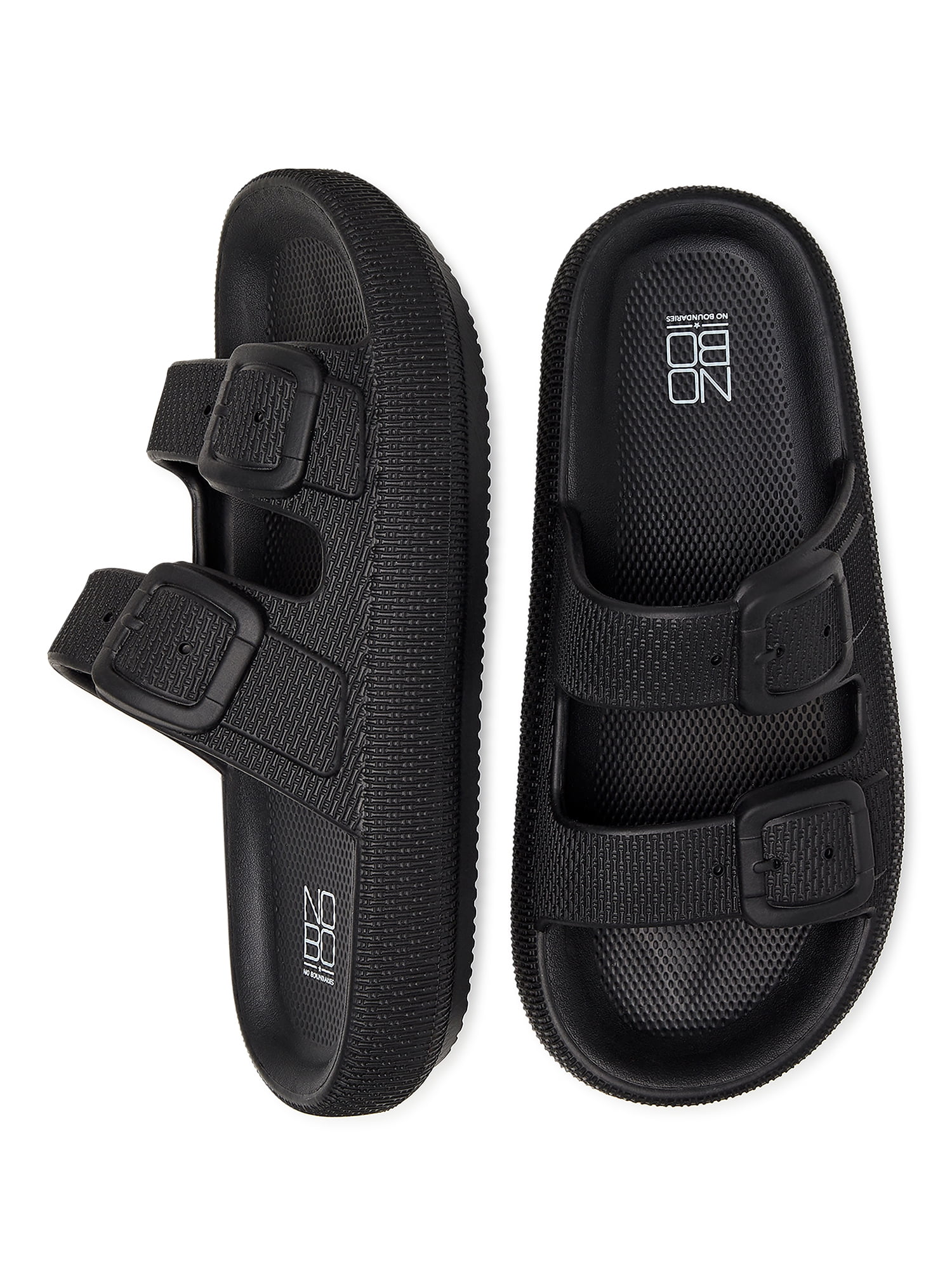 No Boundaries Women's Flat Double Buckle Comfort Slide Sandals ...