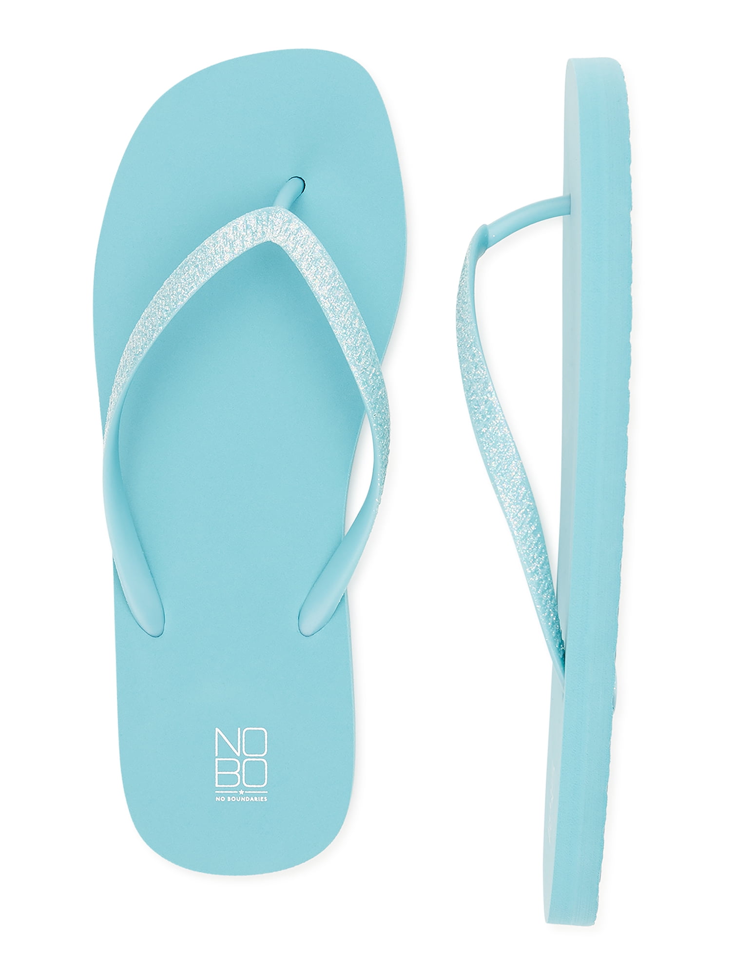 No Boundaries Women's Flip Flops with Soft Straps, Medium Shiny Black ...