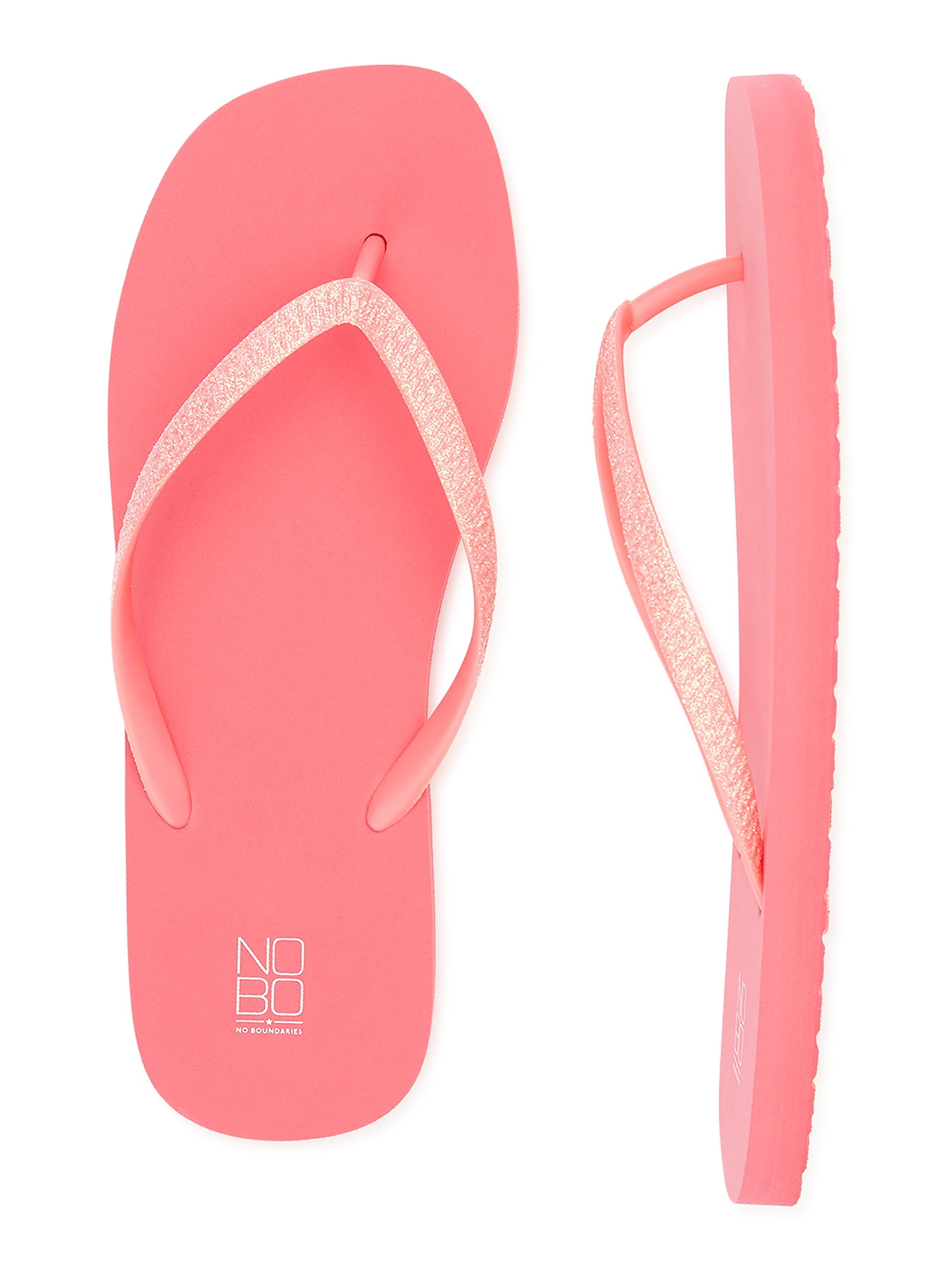 No Boundaries Women's Flip Flops Comfort Slide Sandals Shiny Straps ...