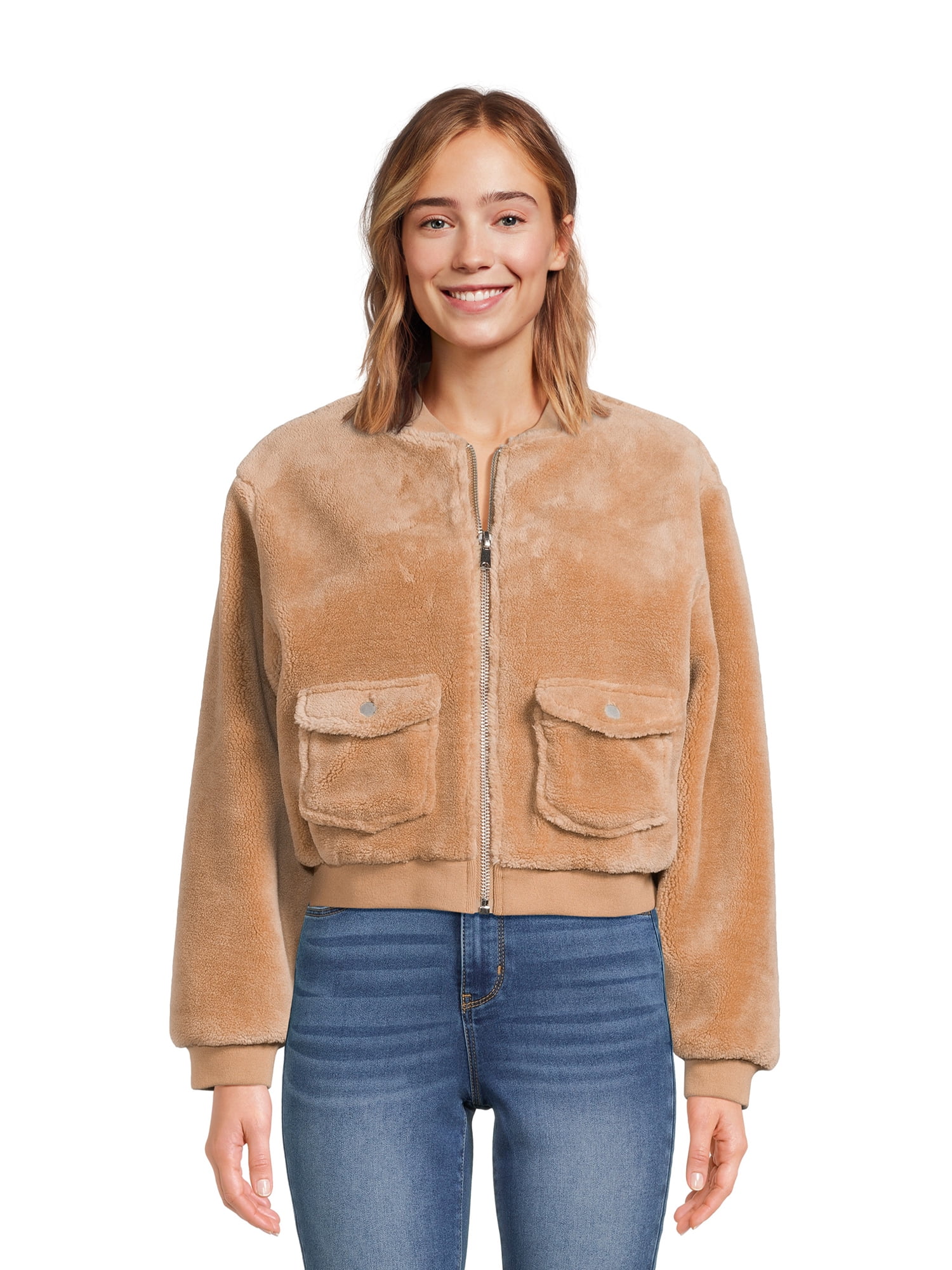 No Boundaries Women's Juniors Bomber Jacket with Cargo Pockets, Sizes ...