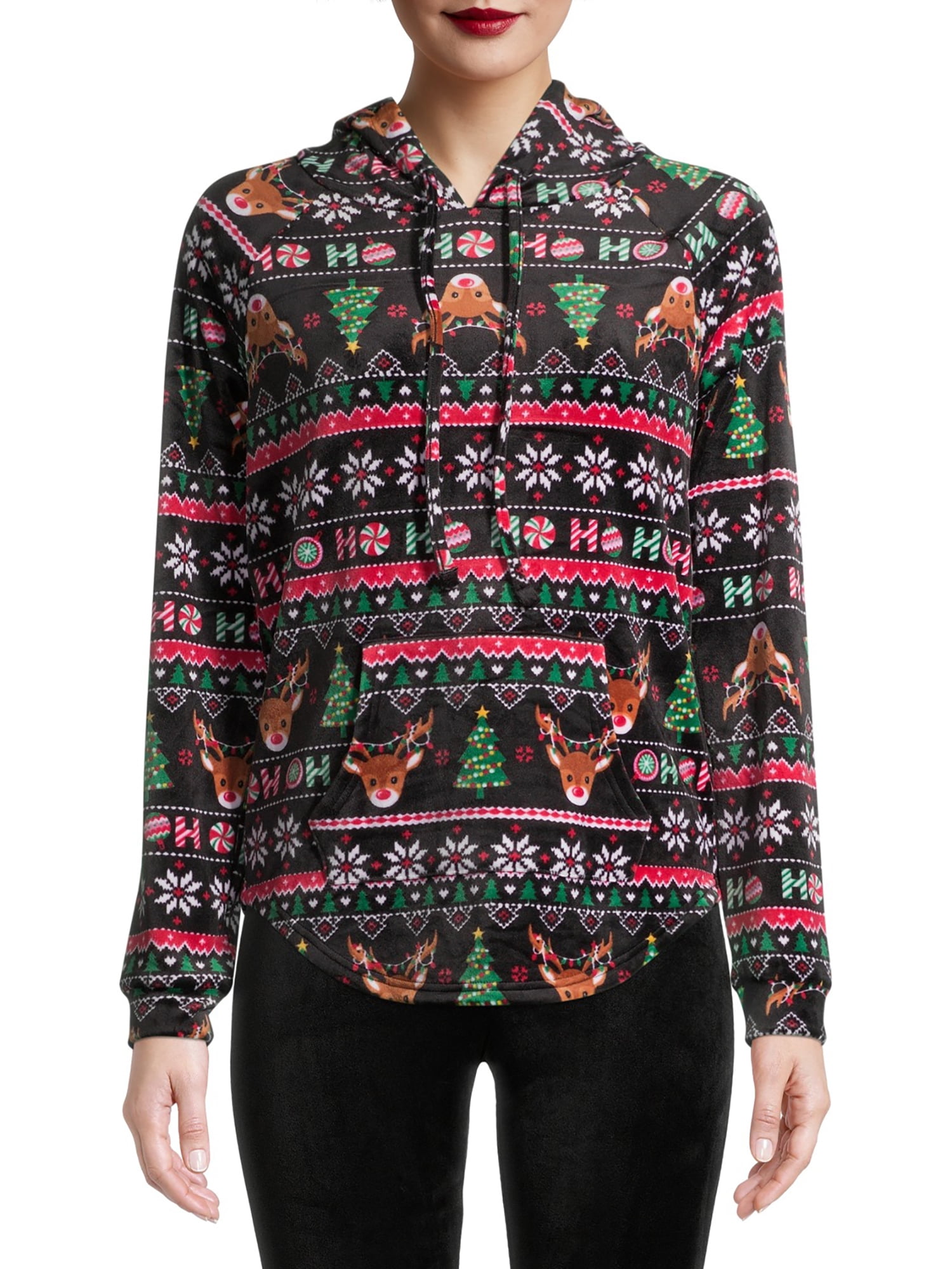 No Boundaries Women's Juniors Christmas Plush Pullover Hoodie - Walmart.com