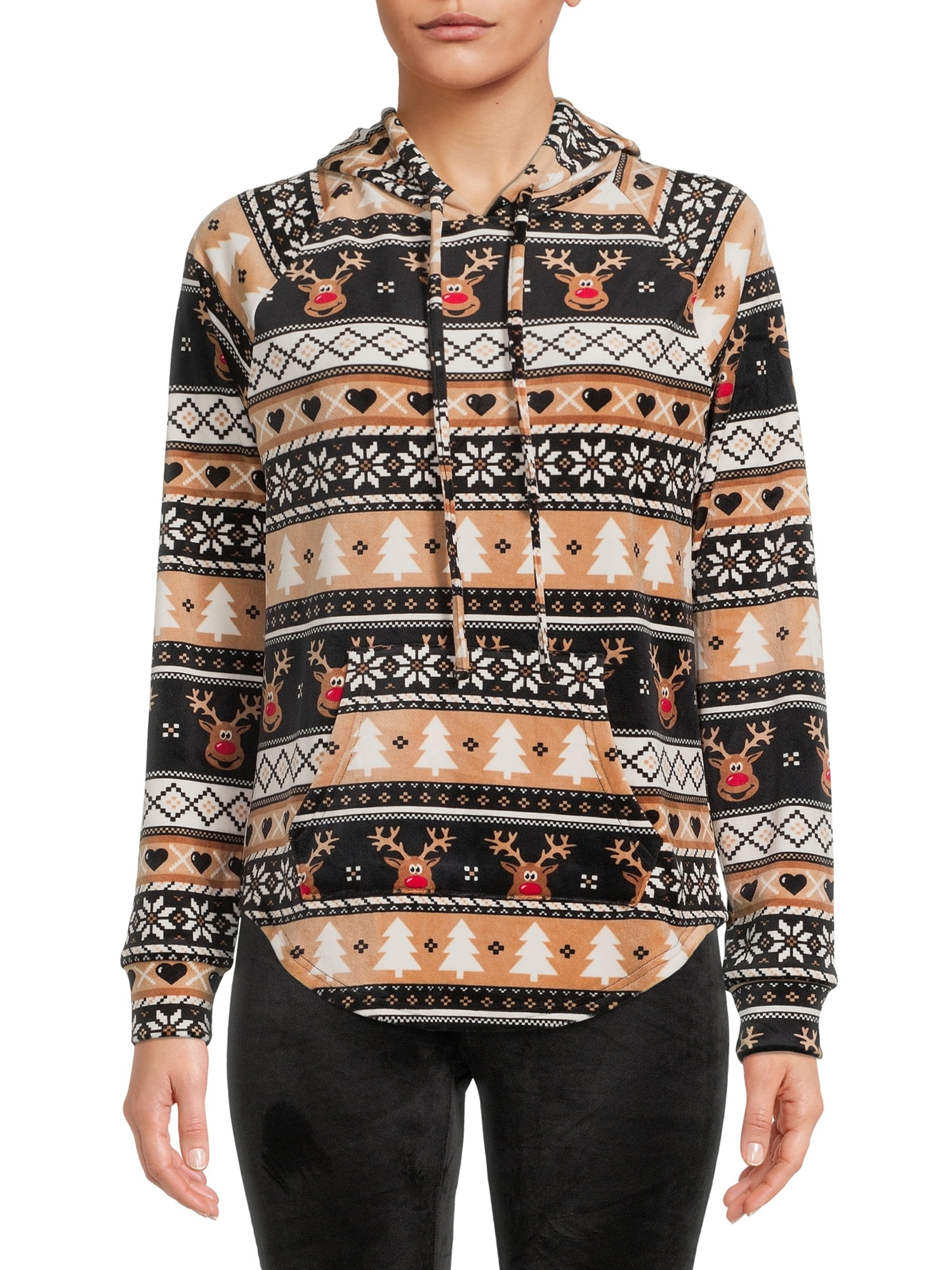 No Boundaries Women's Juniors Christmas Plush Pullover Hoodie - Walmart.com