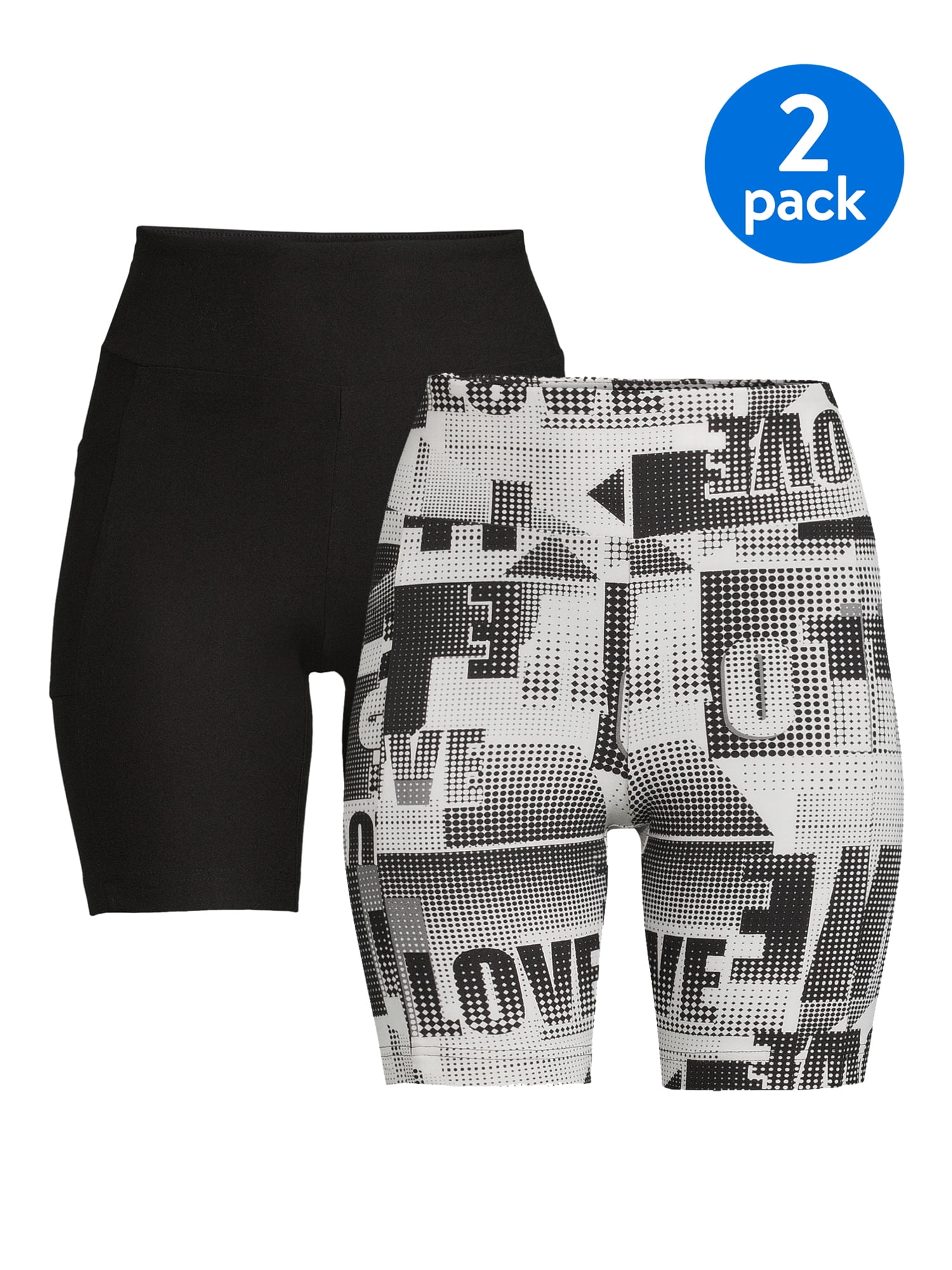 No Boundaries Women's Juniors High Rise Bike Shorts, 2 Pack, Sizes XS ...