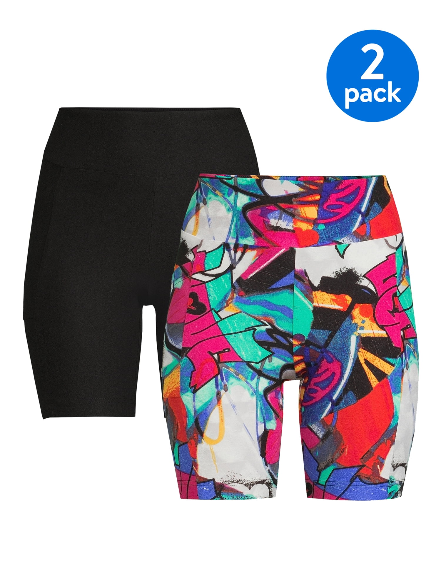 No Boundaries Women's Juniors High Rise Bike Shorts, 2 Pack, Sizes XS ...