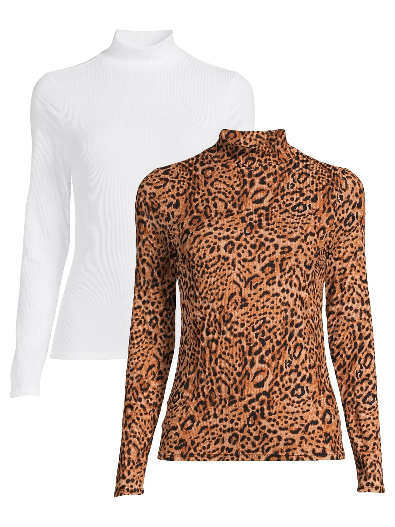 No Boundaries Juniors Ribbed Stretch Mock Neck Top 2-Pack, Long Sleeve ...