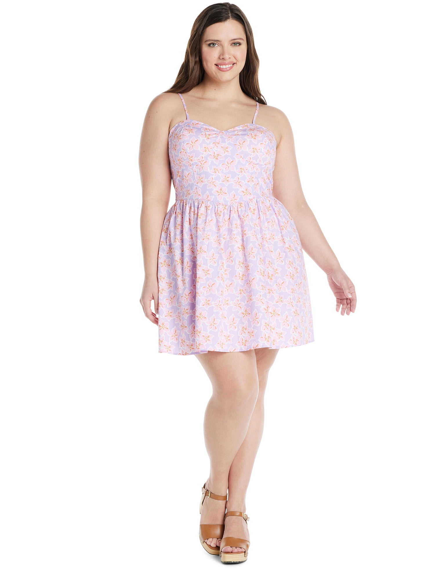 No Boundaries Women’s Juniors Plus Bustier Poplin Mini Dress, Sizes 1X ...