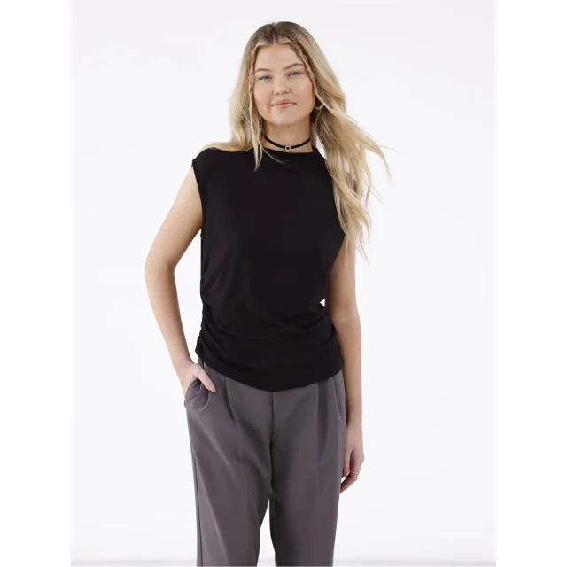 No Boundaries Funnel Neck Ruched Tee - Sleeveless T-shirt - Walmart.com
