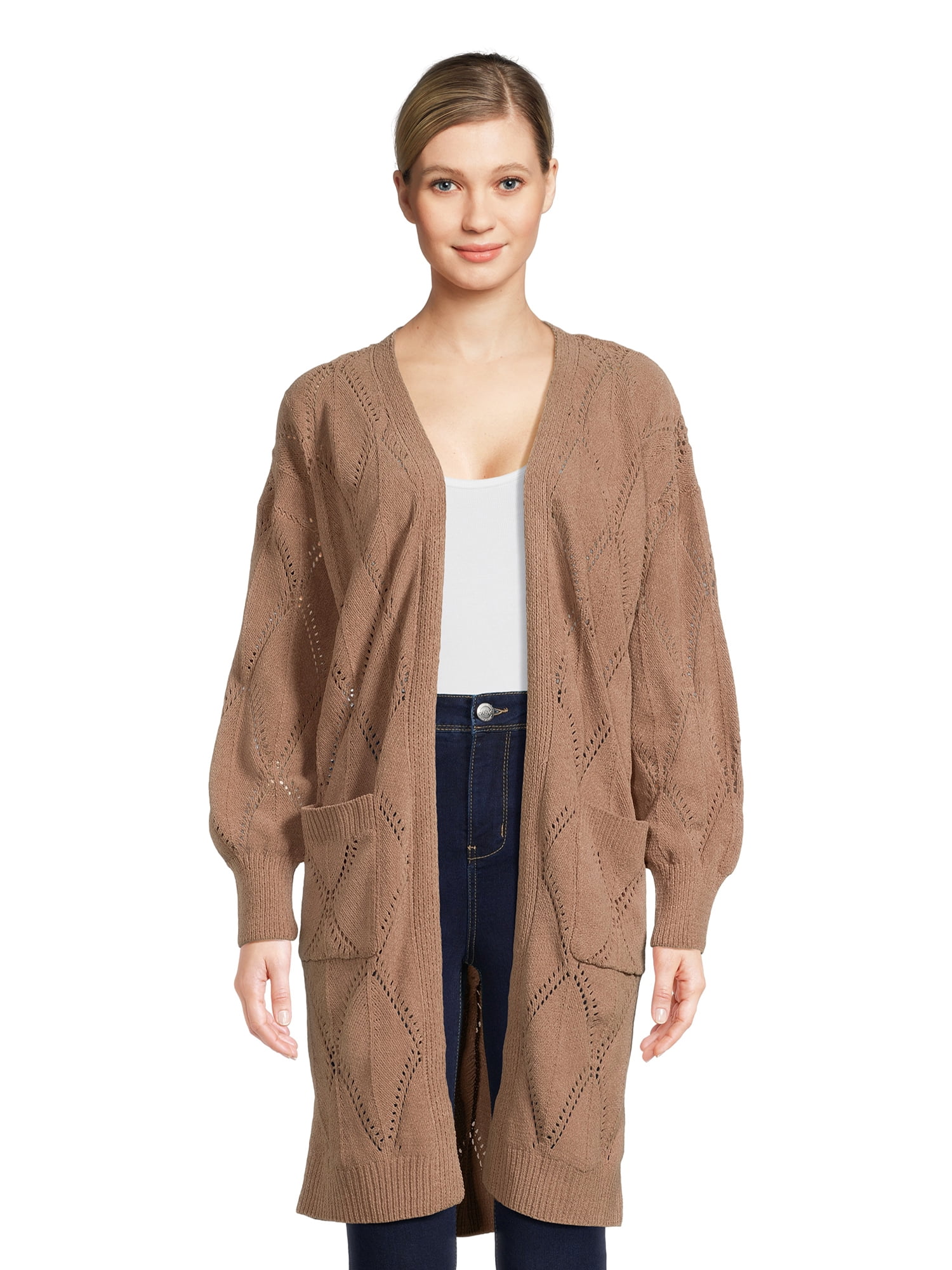 No Boundaries Pointelle Duster Cardigan Sweater XS-XXXL - Walmart.com