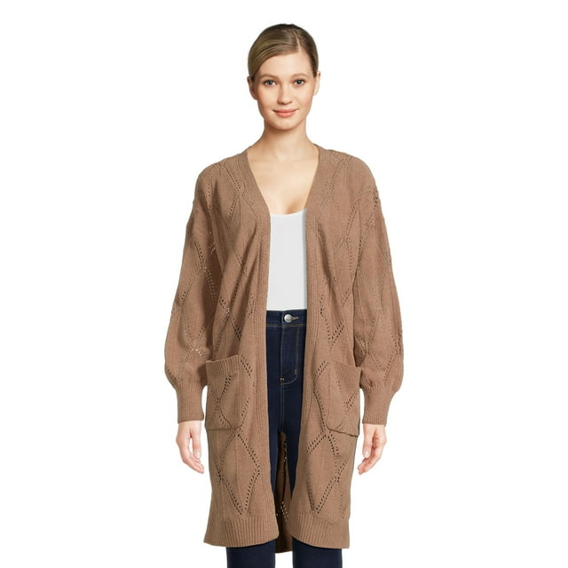 No Boundaries Women's Juniors Pointelle Duster Cardigan Sweater ...
