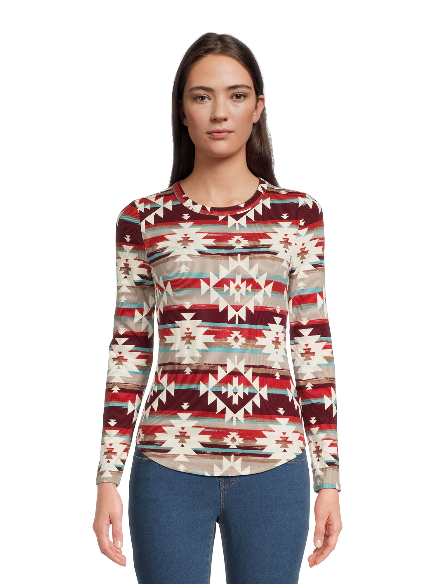 No Boundaries women's Ribbed Crewneck Tee Long Sleeve Shirt - Walmart.com