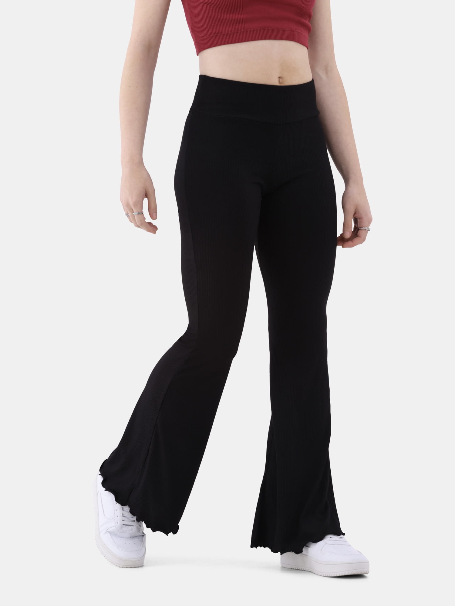 No Boundaries Ribbed Knit Flare Pants, 32” Inseam, 2 Pack, Women’s and ...