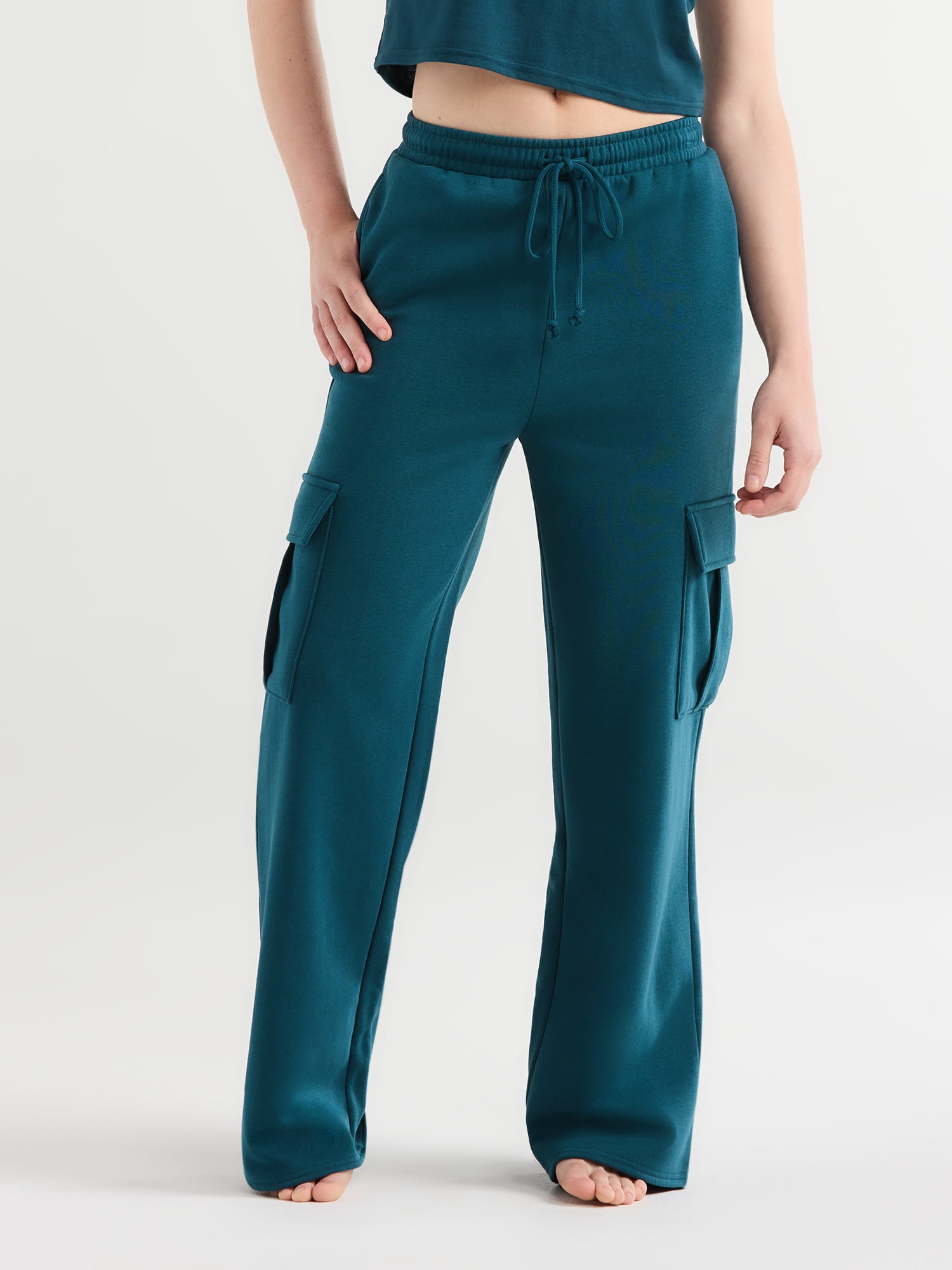 No Boundaries Women's Juniors Sleep Cargo Fleece Pants, 29" Inseam ...