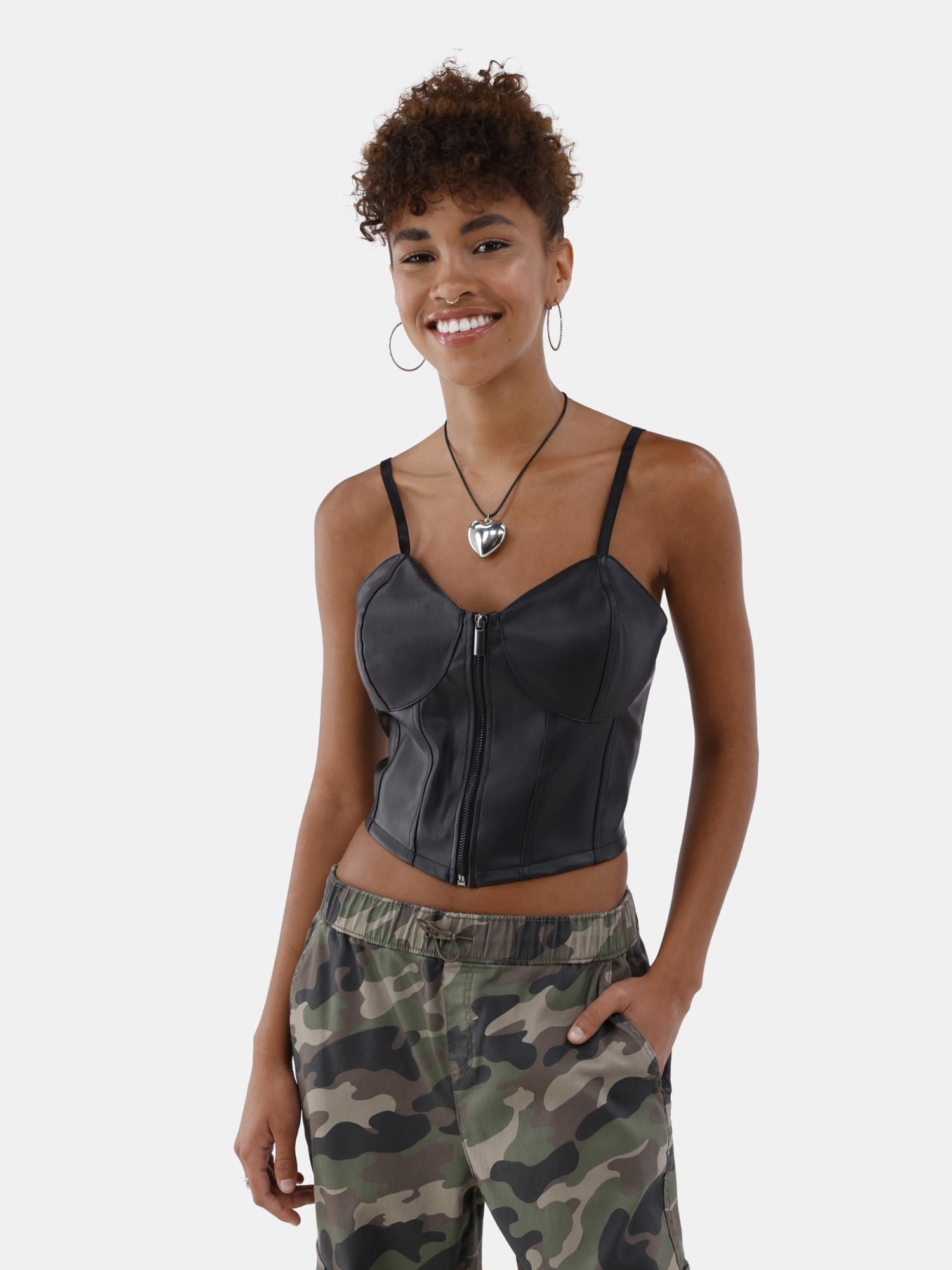 No Boundaries Zip Bustier Top, Women’s - Walmart.com