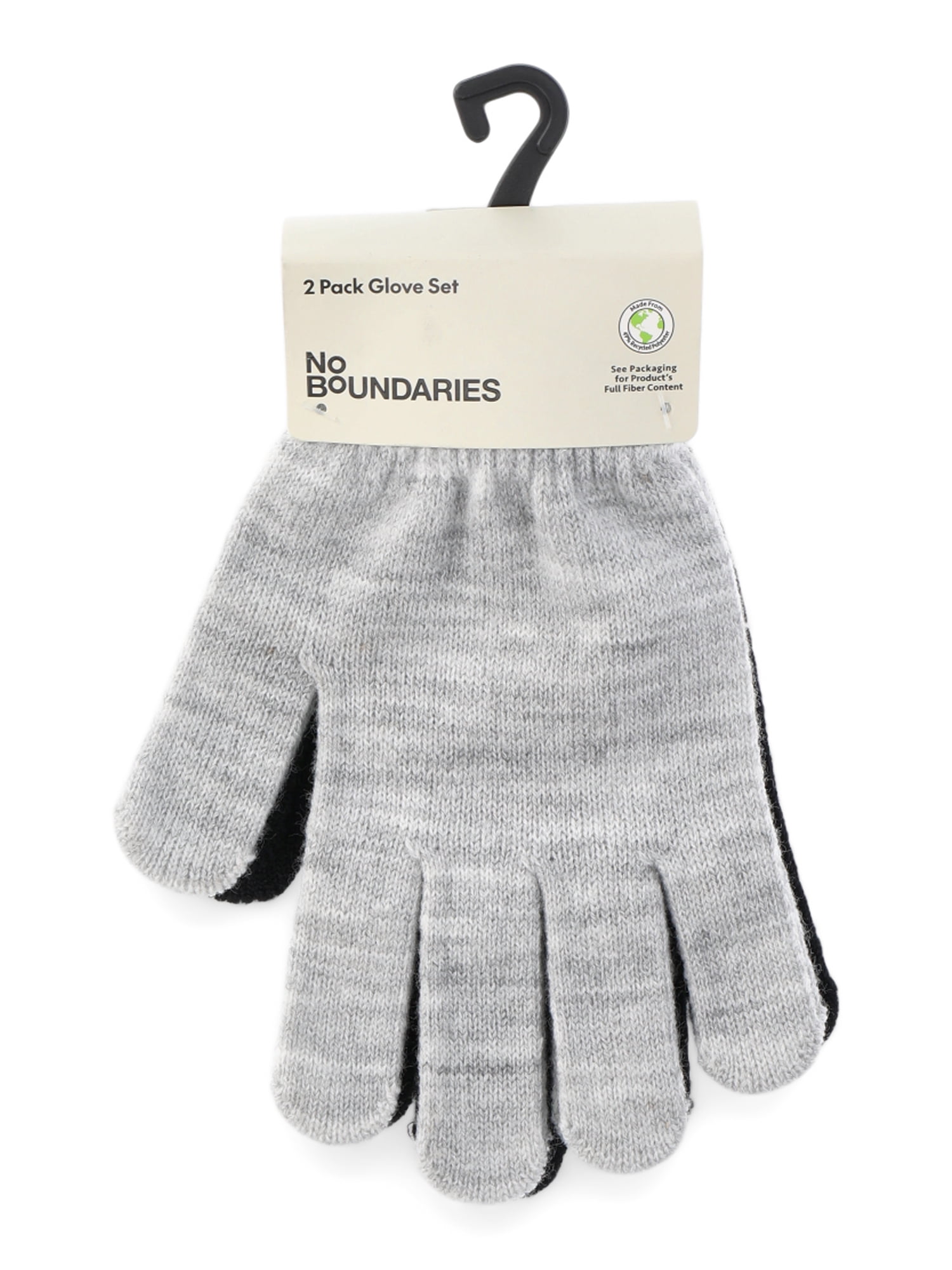 No Boundaries Women's Knit Winter Gloves 2-Pack, Light Grey Heather ...