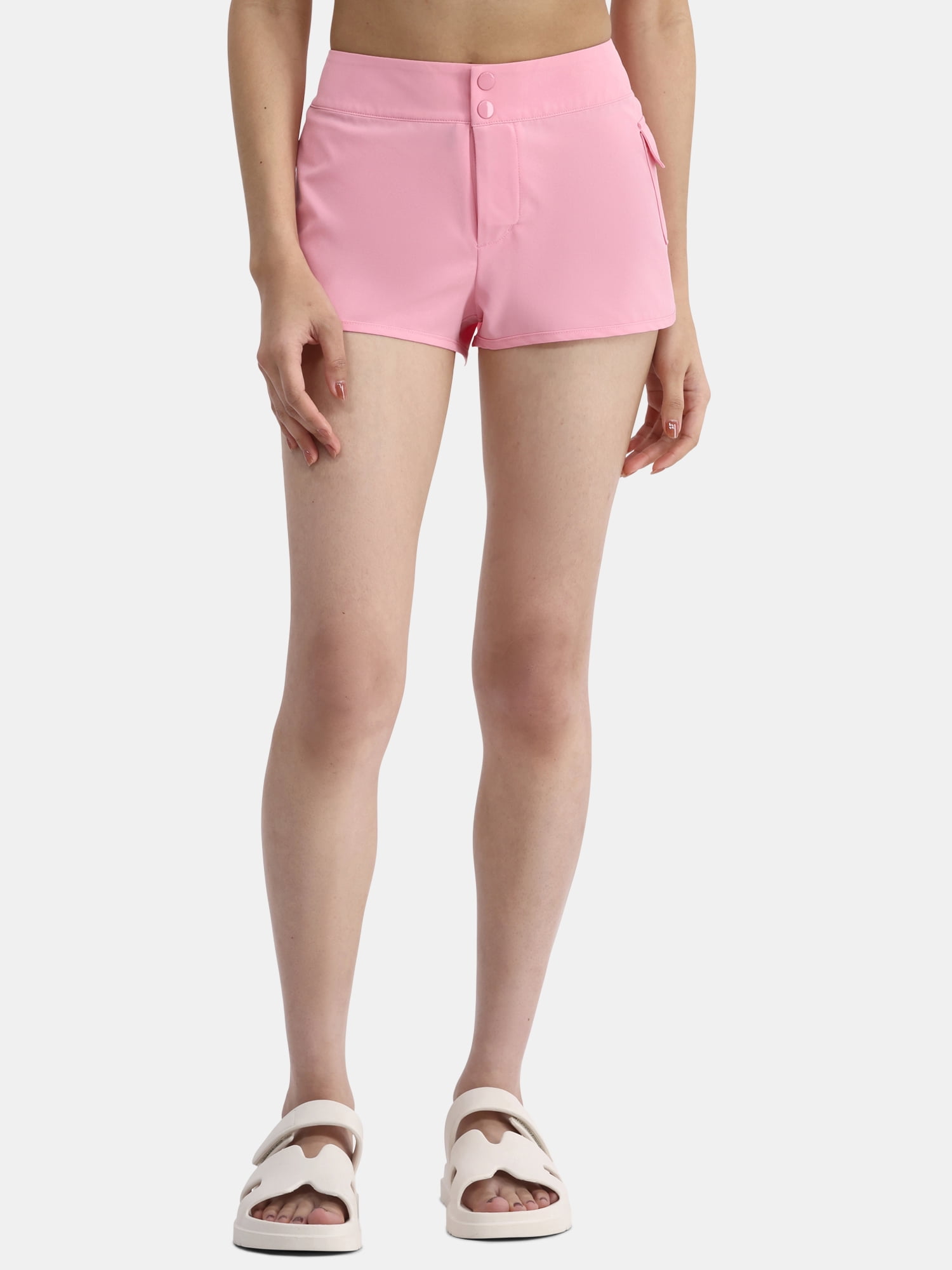 No Boundaries Women's Low Rise Swim Boardshorts with Dolphin Hem, Side ...