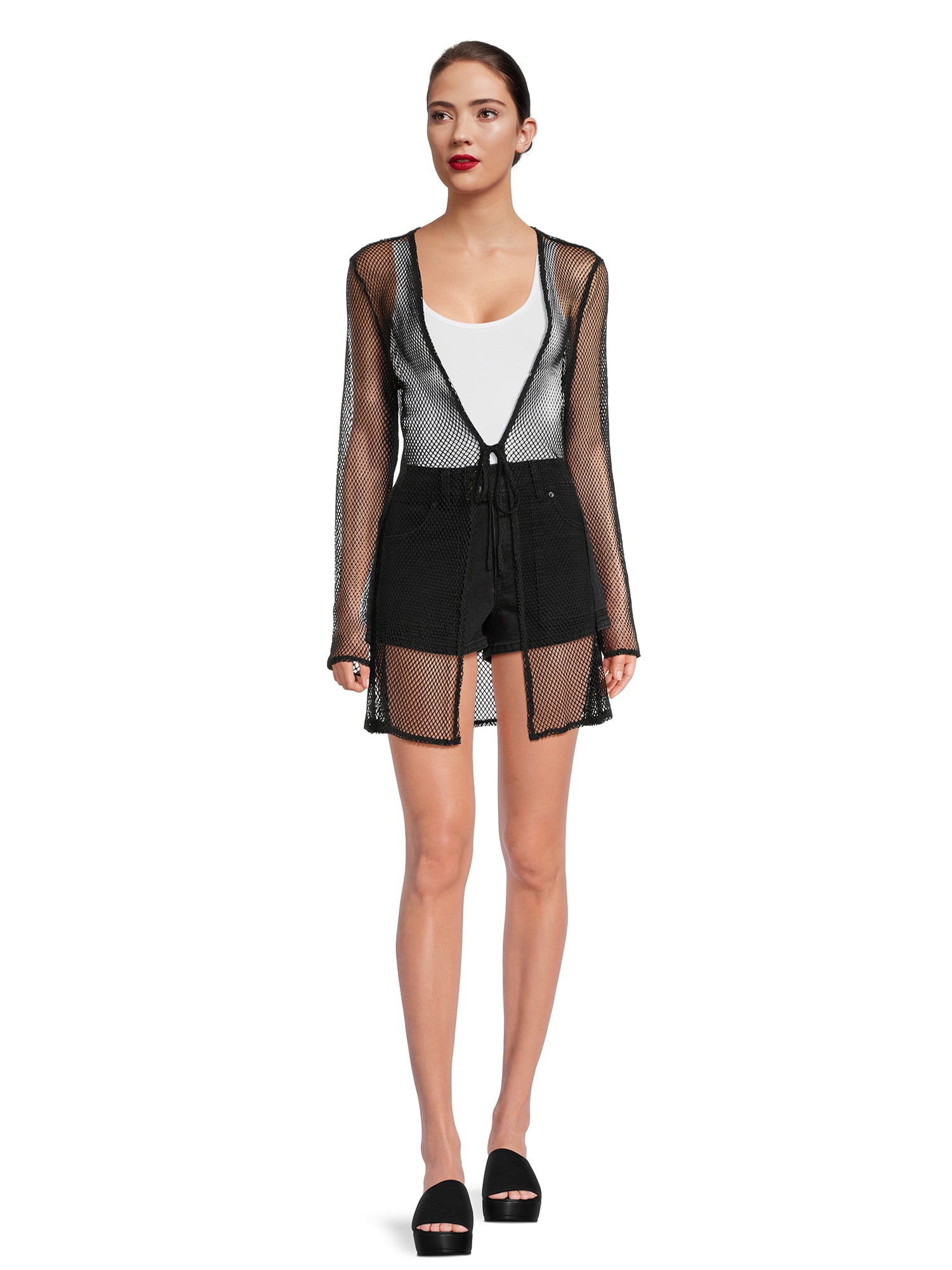 No Boundaries women's Mesh Layering Top - Black Soot - Walmart.com