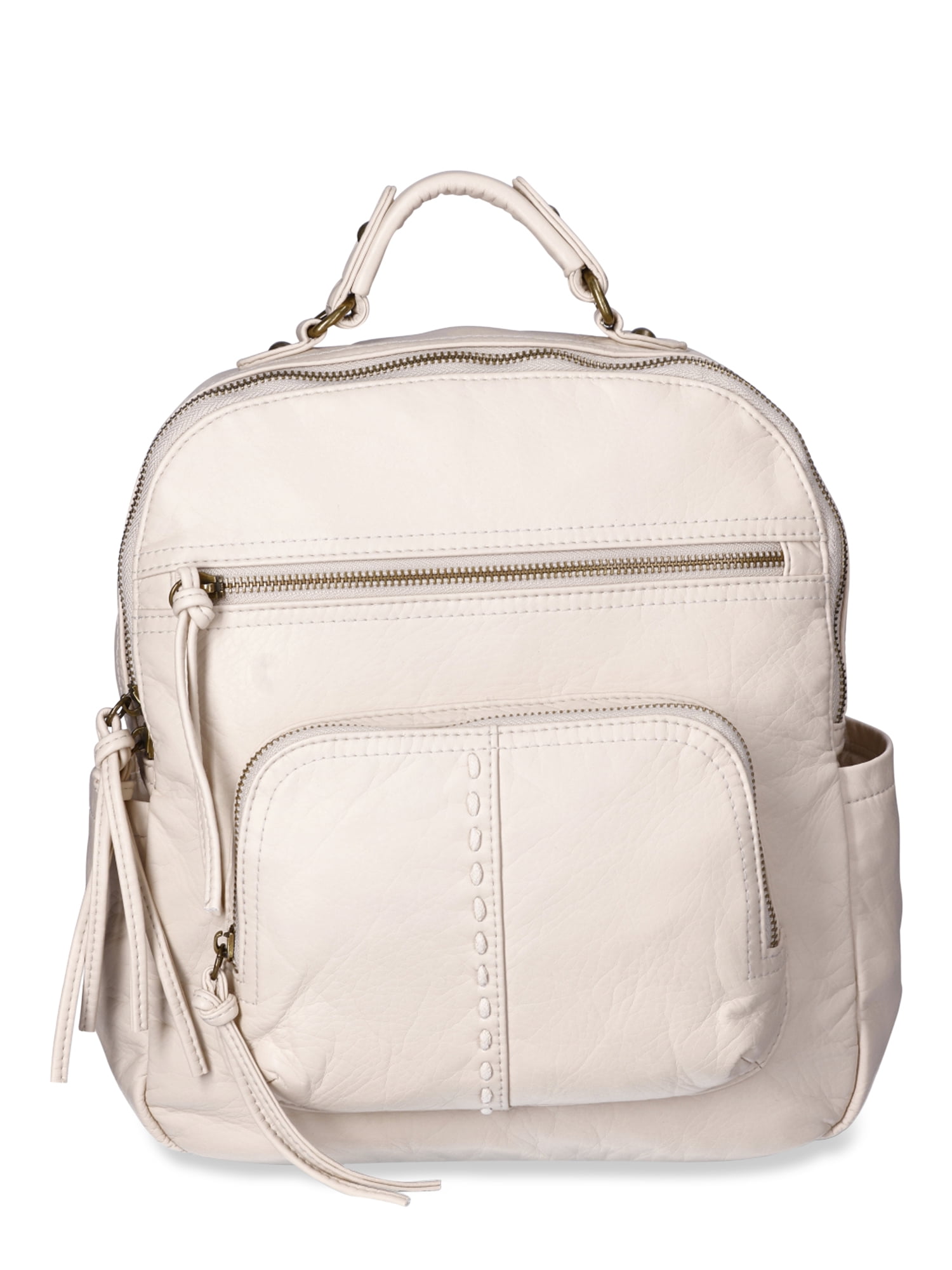 No Boundaries Women's Natalie Mini Backpack Beige Faux Leather Adjustable Straps - Walmart.com