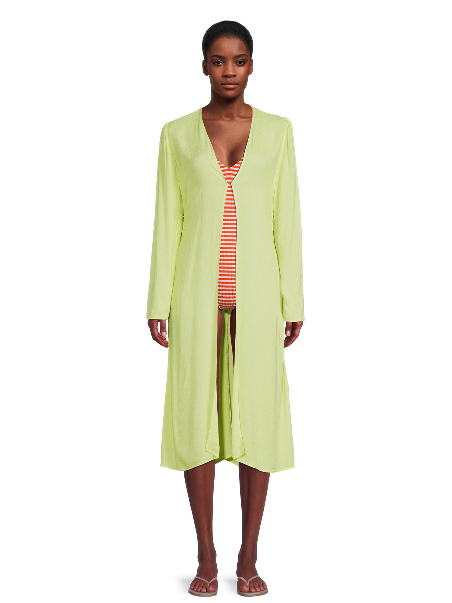 No Boundaries Women's Side Cut Out Duster Adrenaline Lime - Walmart.com