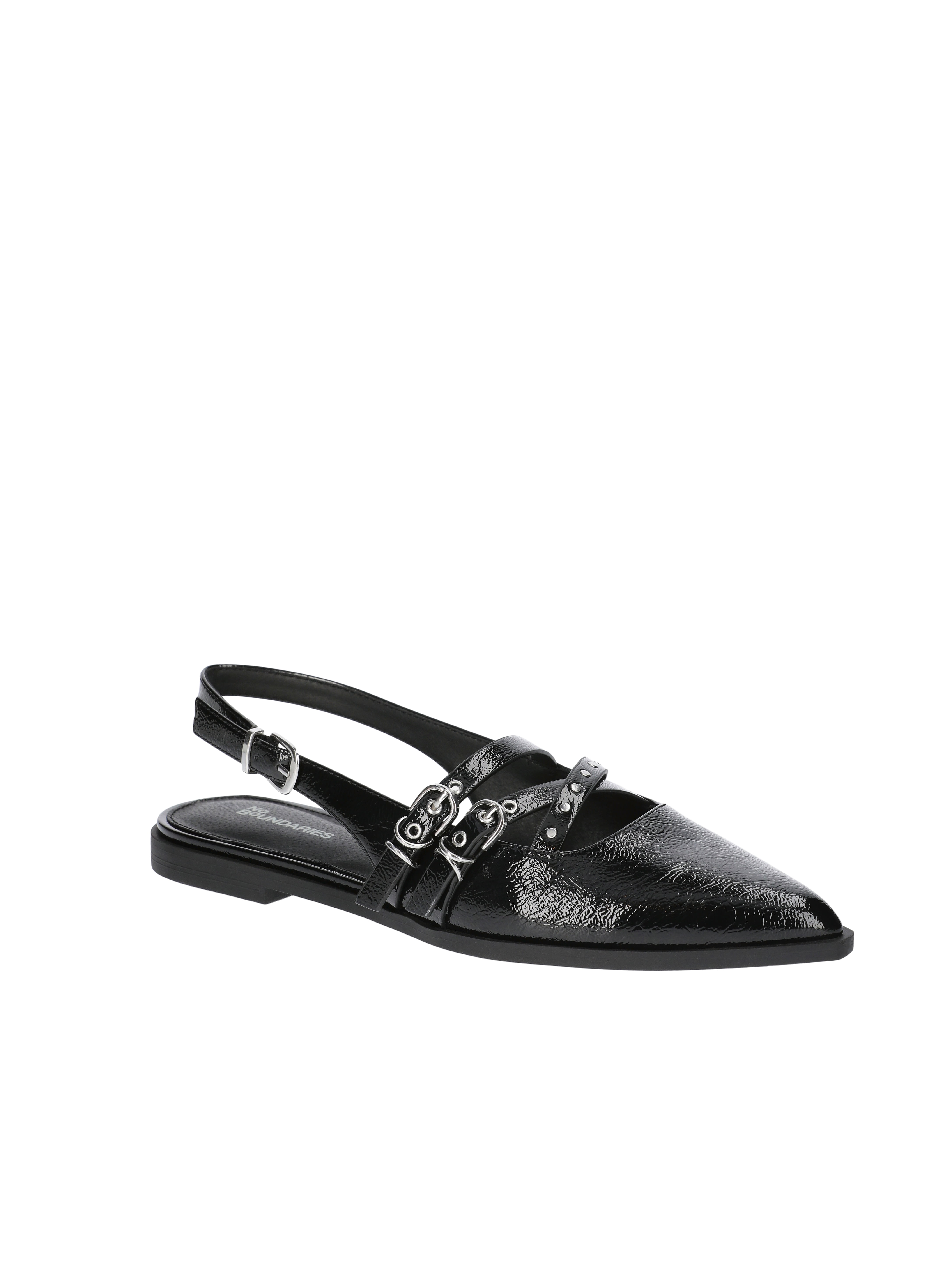 No Boundaries Women's Faux Leather Strappy Moto Flats - Walmart.com