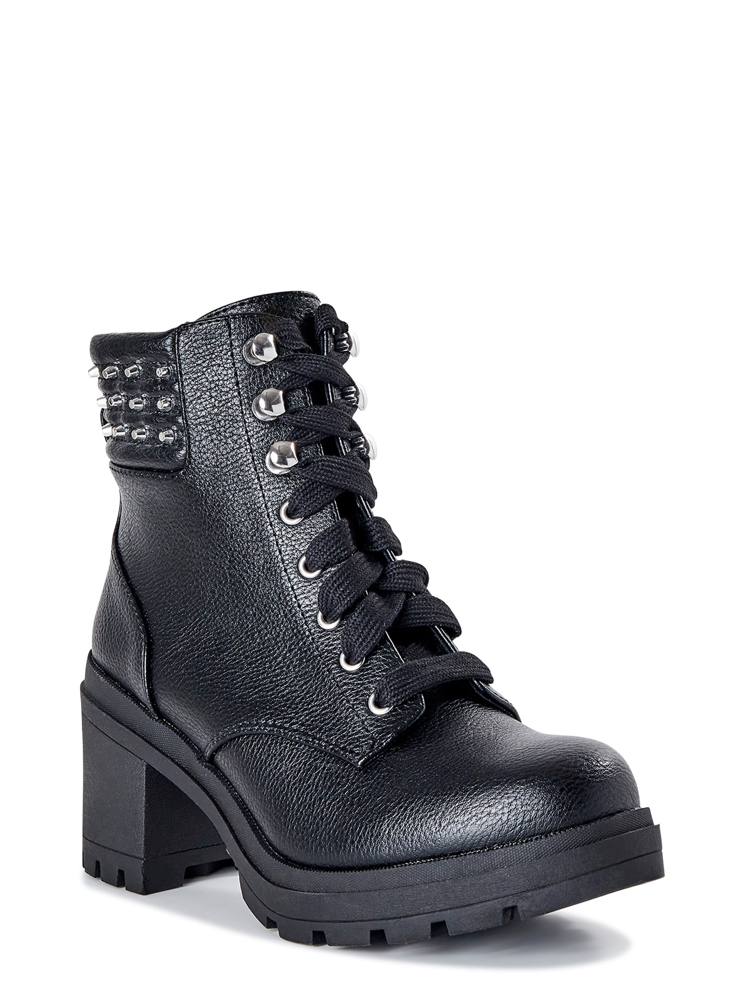 No Boundaries Women's Studded Heeled Moto Boots - Walmart.com