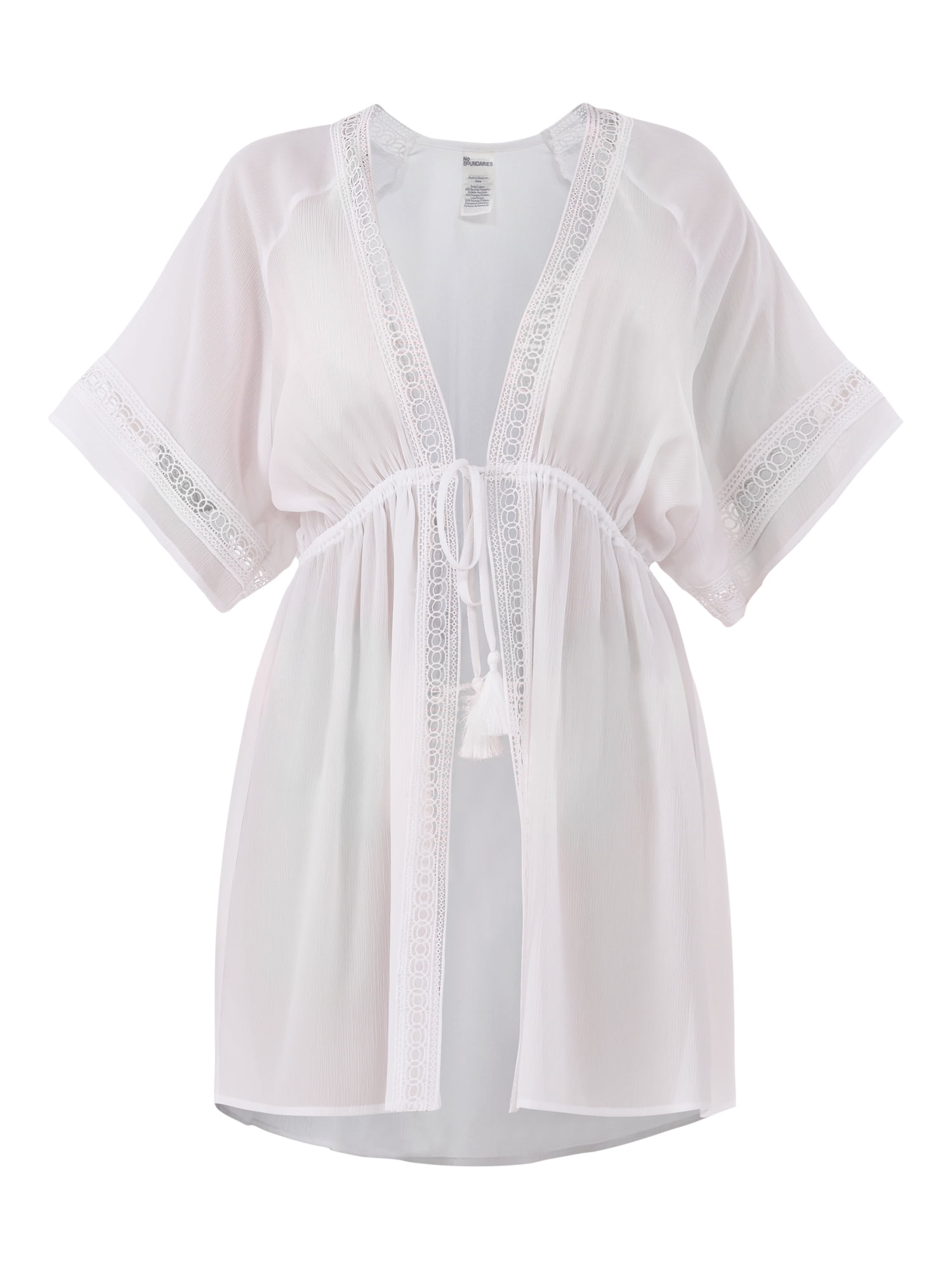 No Boundaries Women's Tie Front Duster Coverup, Lightweight Crinkle ...