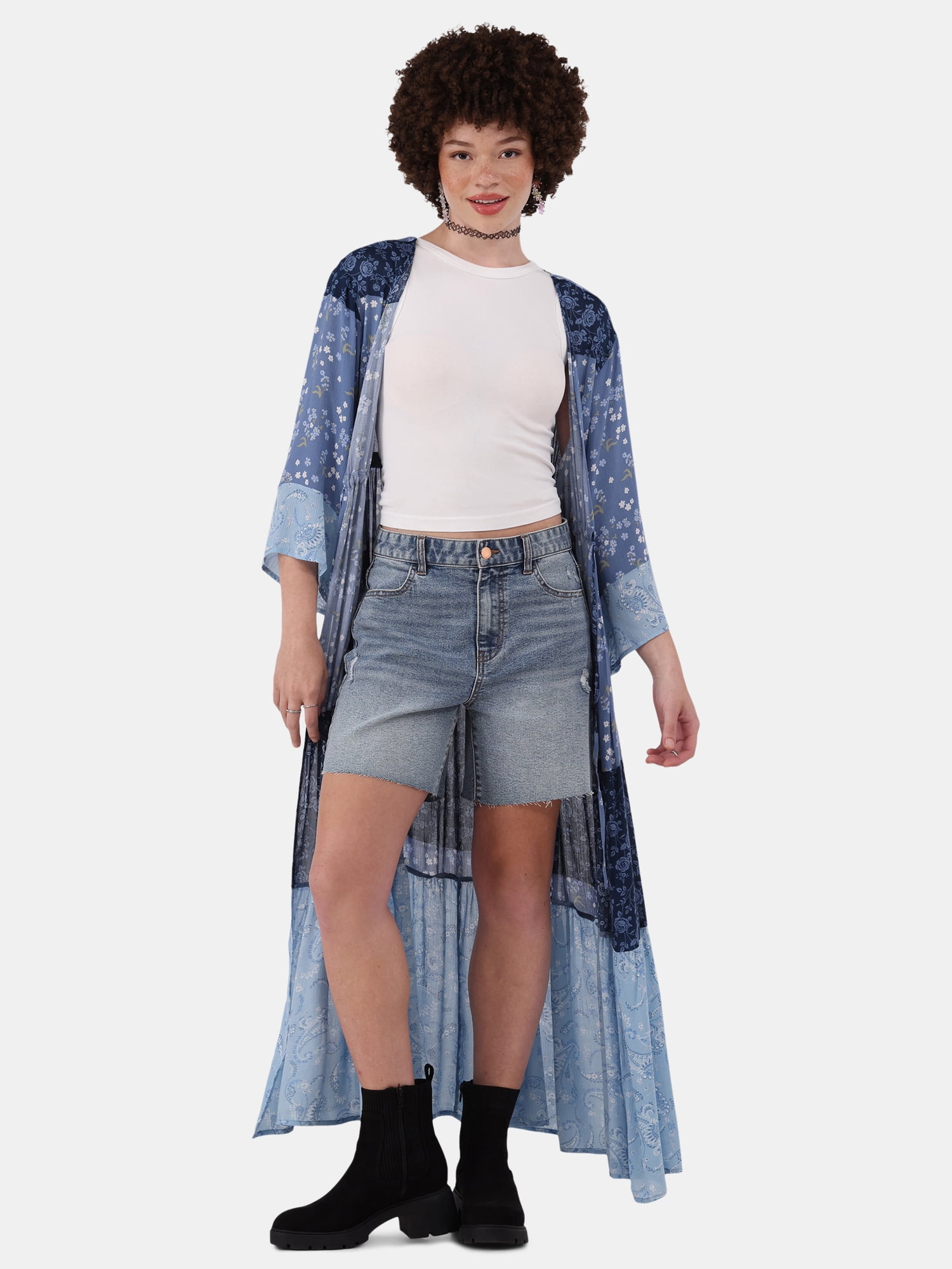 No Boundaries Women's Denim Viscose Mixed Print Fashion Coverup S/M ...