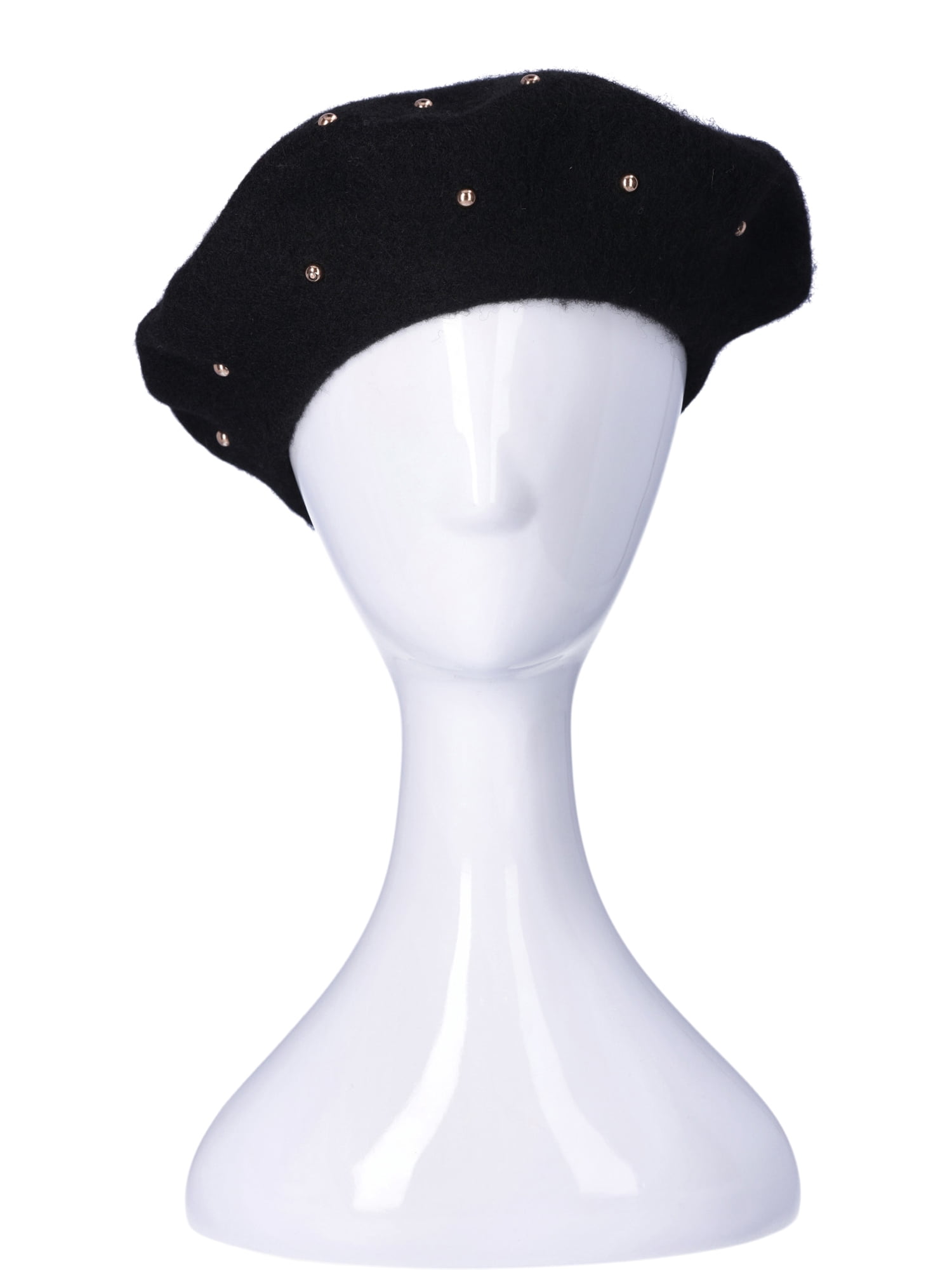 No Boundaries Women's Wool Felt Beret with Stud Accents, Black ...