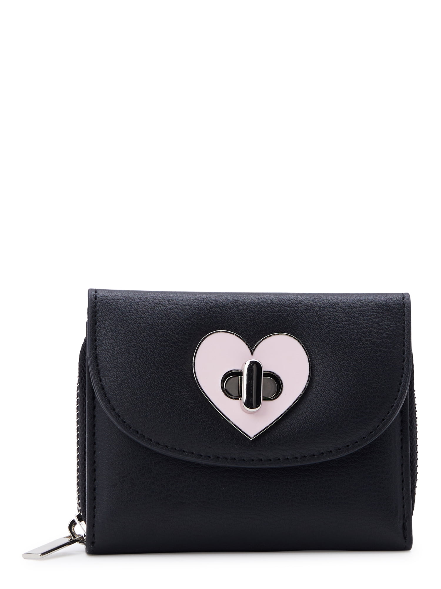 No Boundaries Women's Zip Around Turn Lock Flap Wallet Black 5x4x1 ...