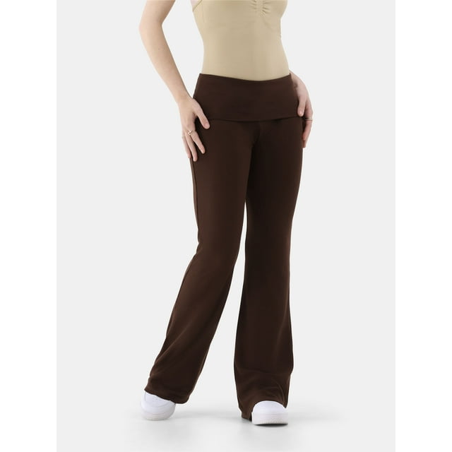 No Boundaries Flare Pants with Foldover Waist, 33" Inseam, Women's ...