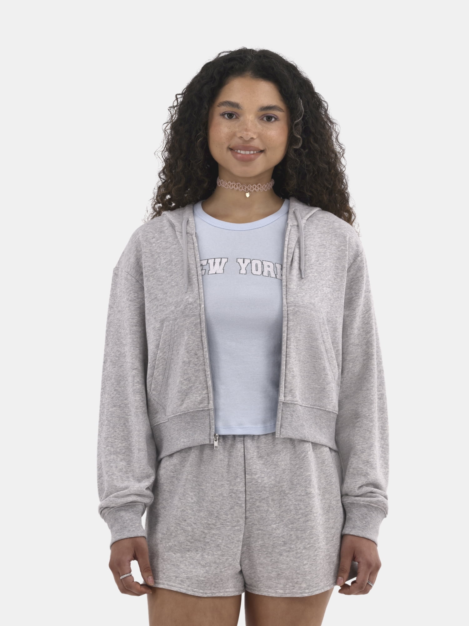 No Boundaries Young Adult Zip Cropped Hoodie, Women's - Walmart.com
