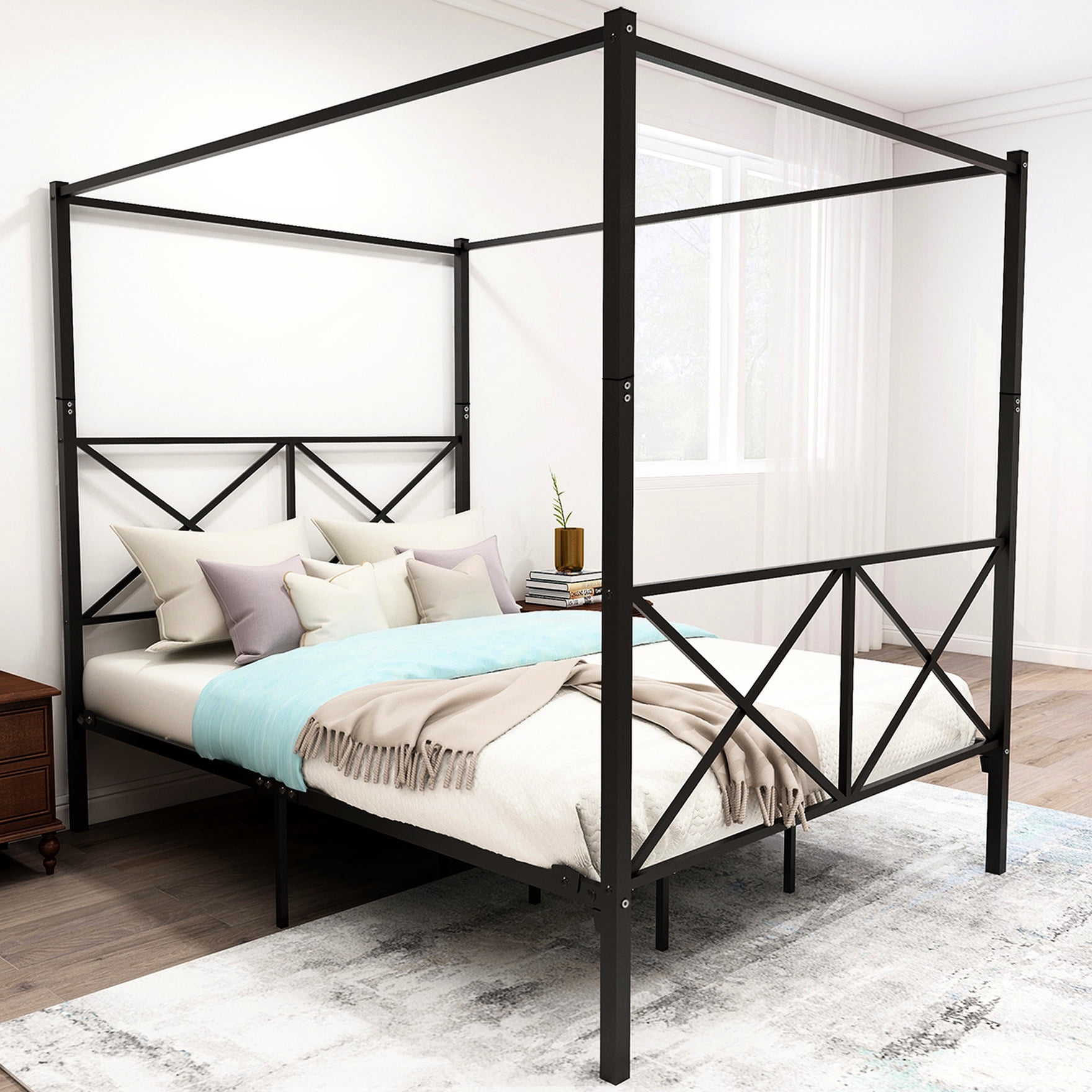 No-Box-Spring Metal Bed - Platform Design, Saves Space in Bedroom ...